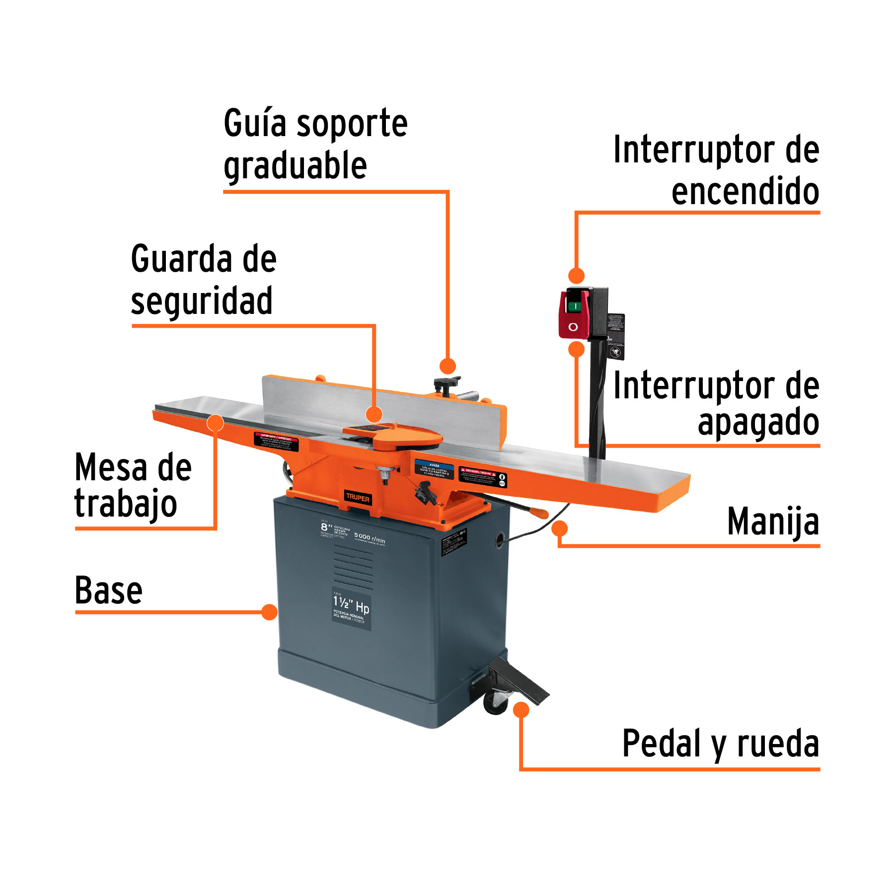 Canteadora de piso 8 , 1-1/2 HP (1120 W), Truper, Truper, 16288