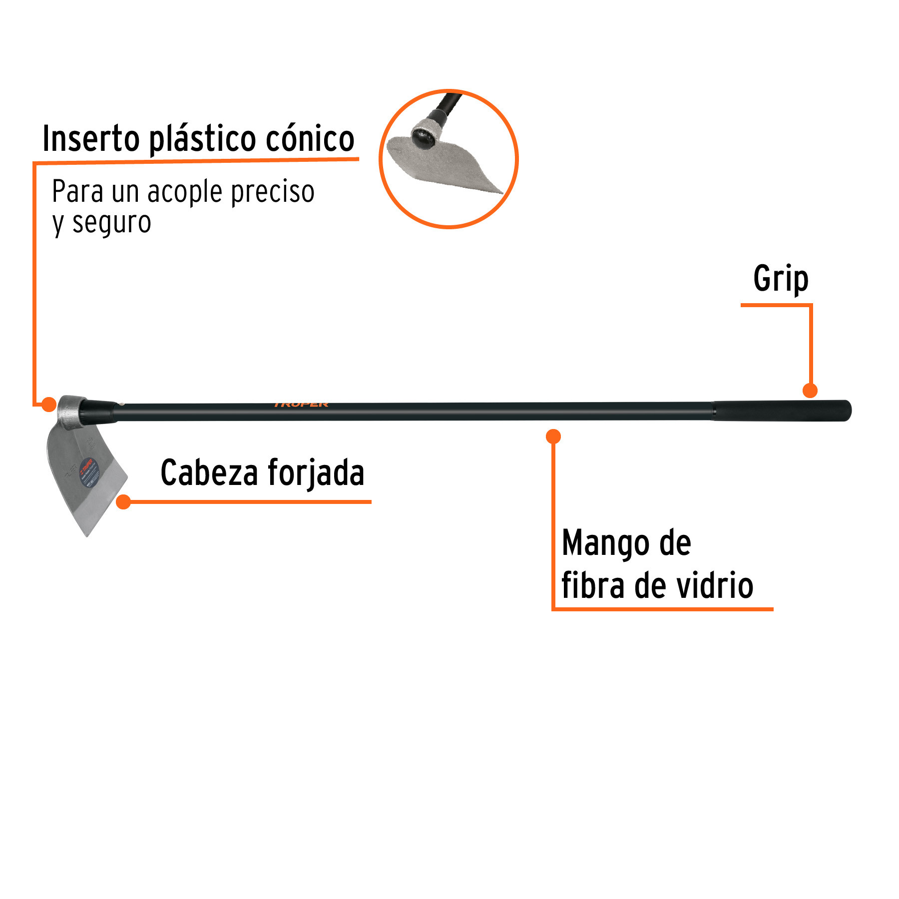 Azadón Centroamericano 2.5 lb, mango de fibra 54 , TRUPER, Truper, 102910