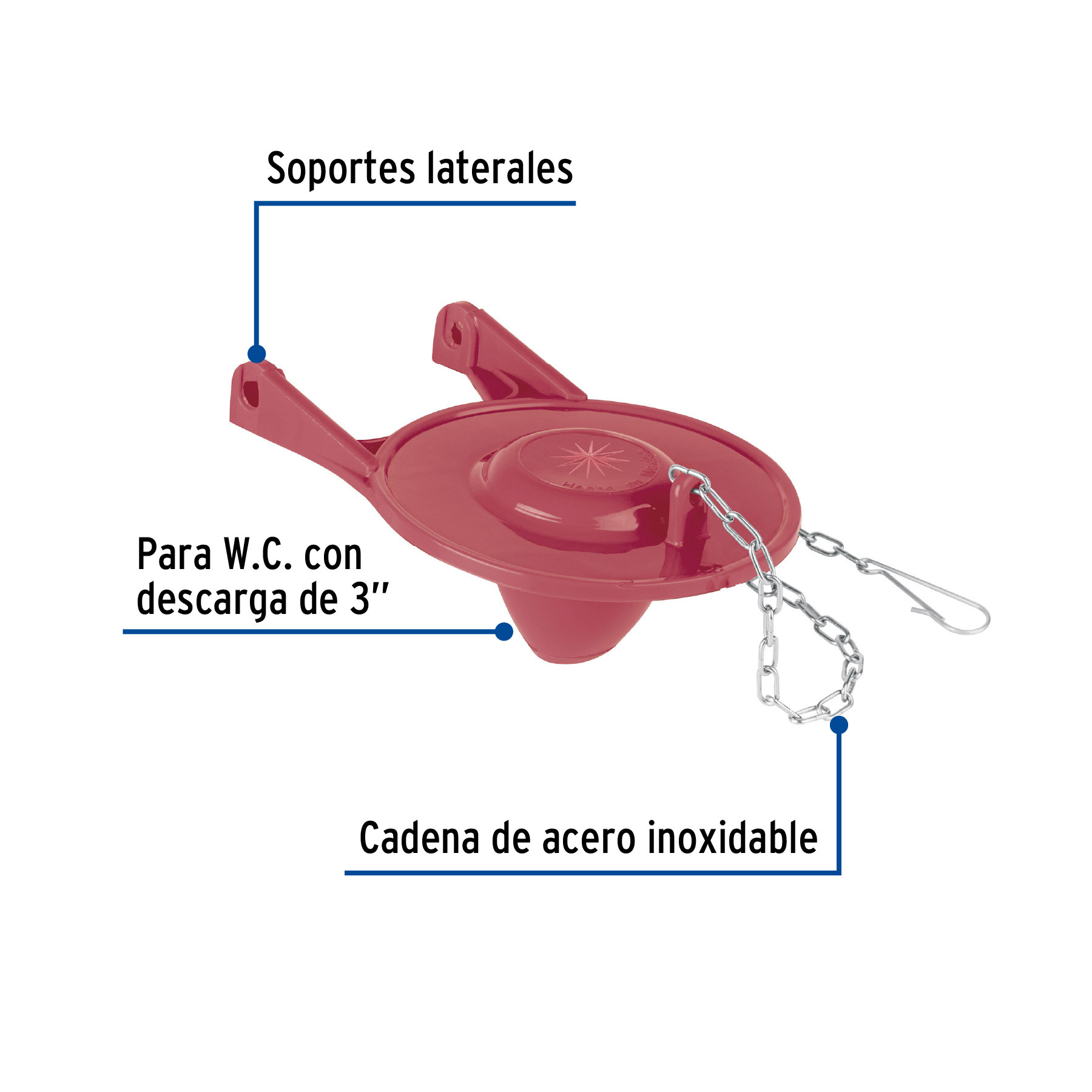 Sapo 3 para WC, silicona, rojo, cadena inox, Foset, Foset, 40173