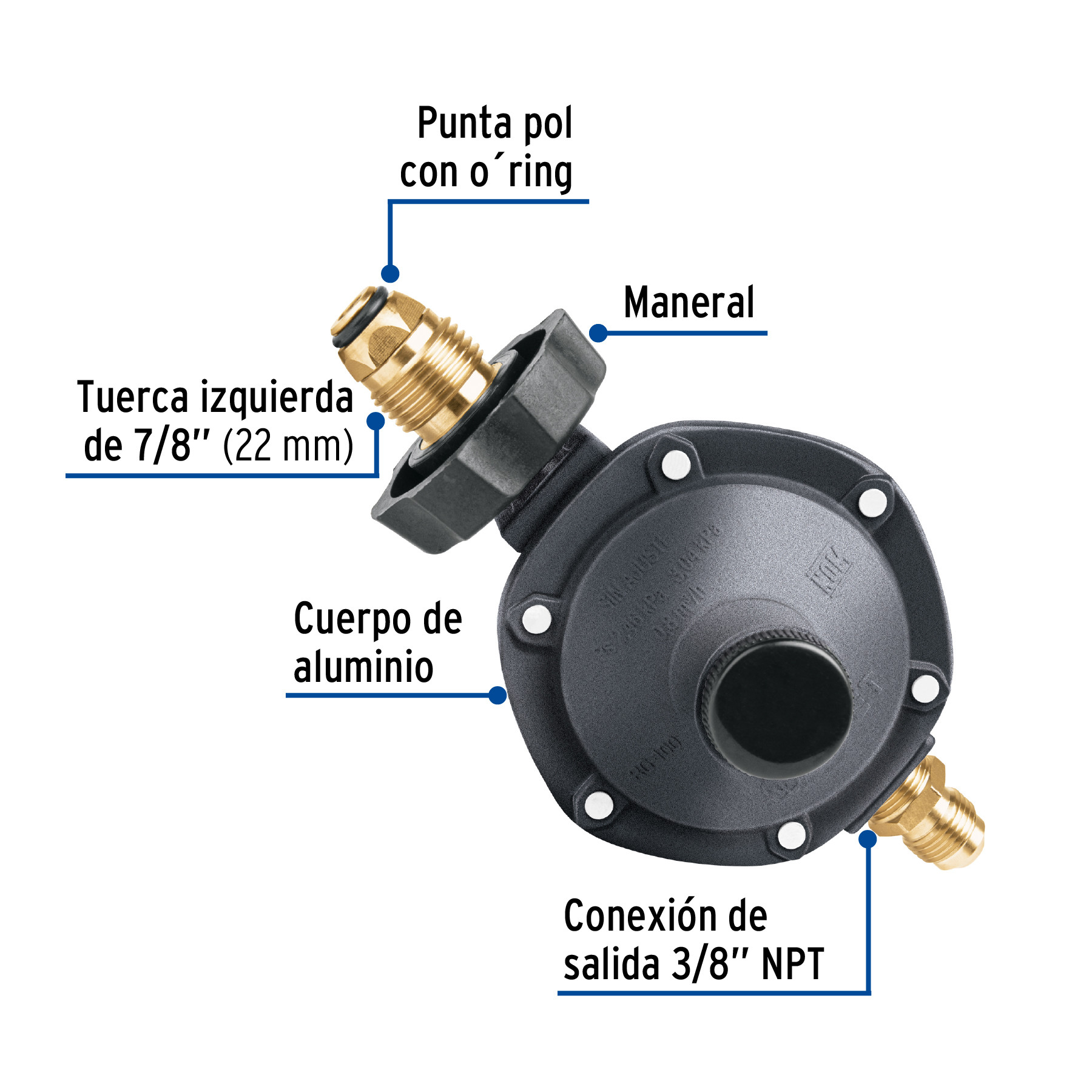 Regulador de gas 1 vía con maneral, baja presión, Foset, Foset, 40709