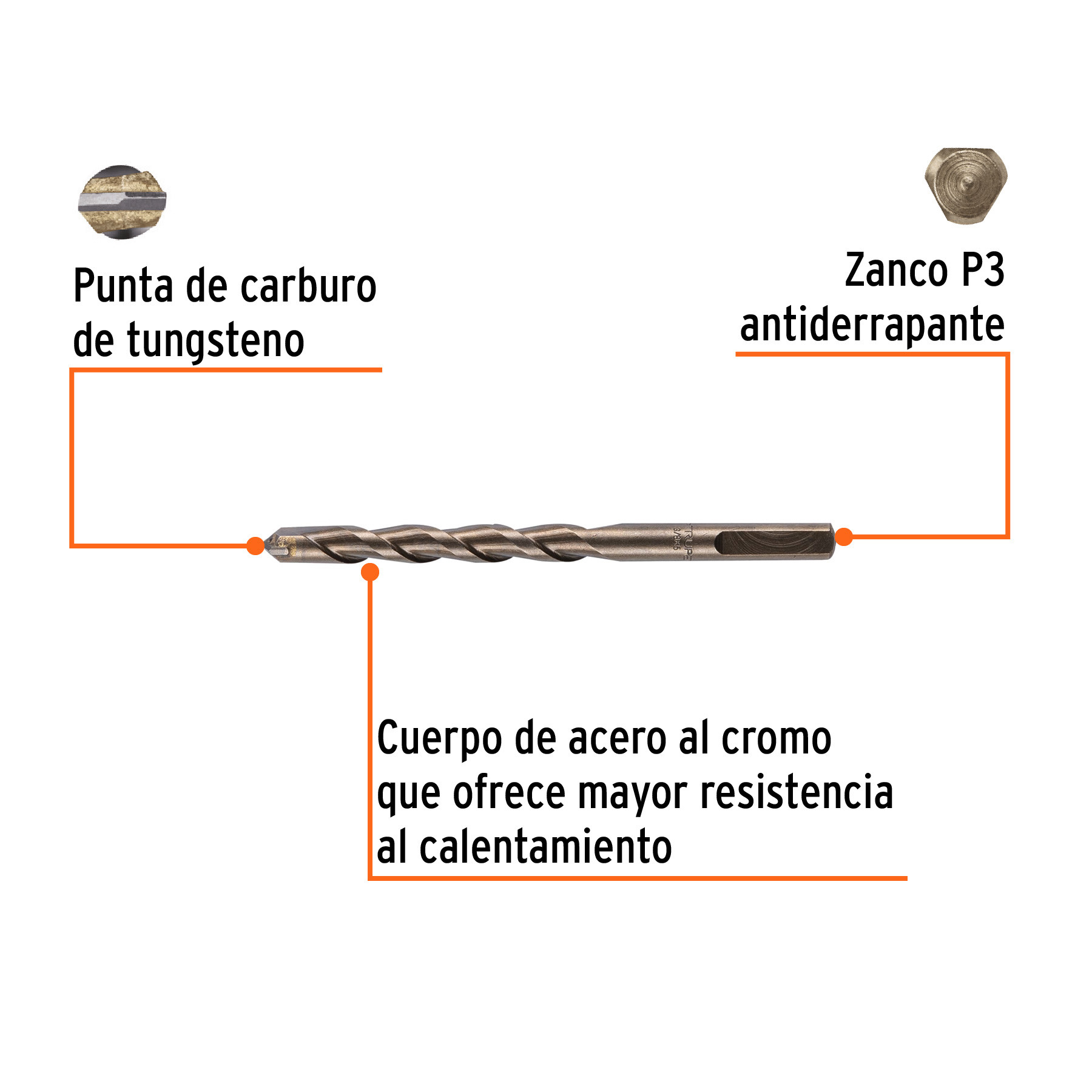Broca para concreto de 3/8 x 5 , TRUPER, Brocas Para Concreto, 11221