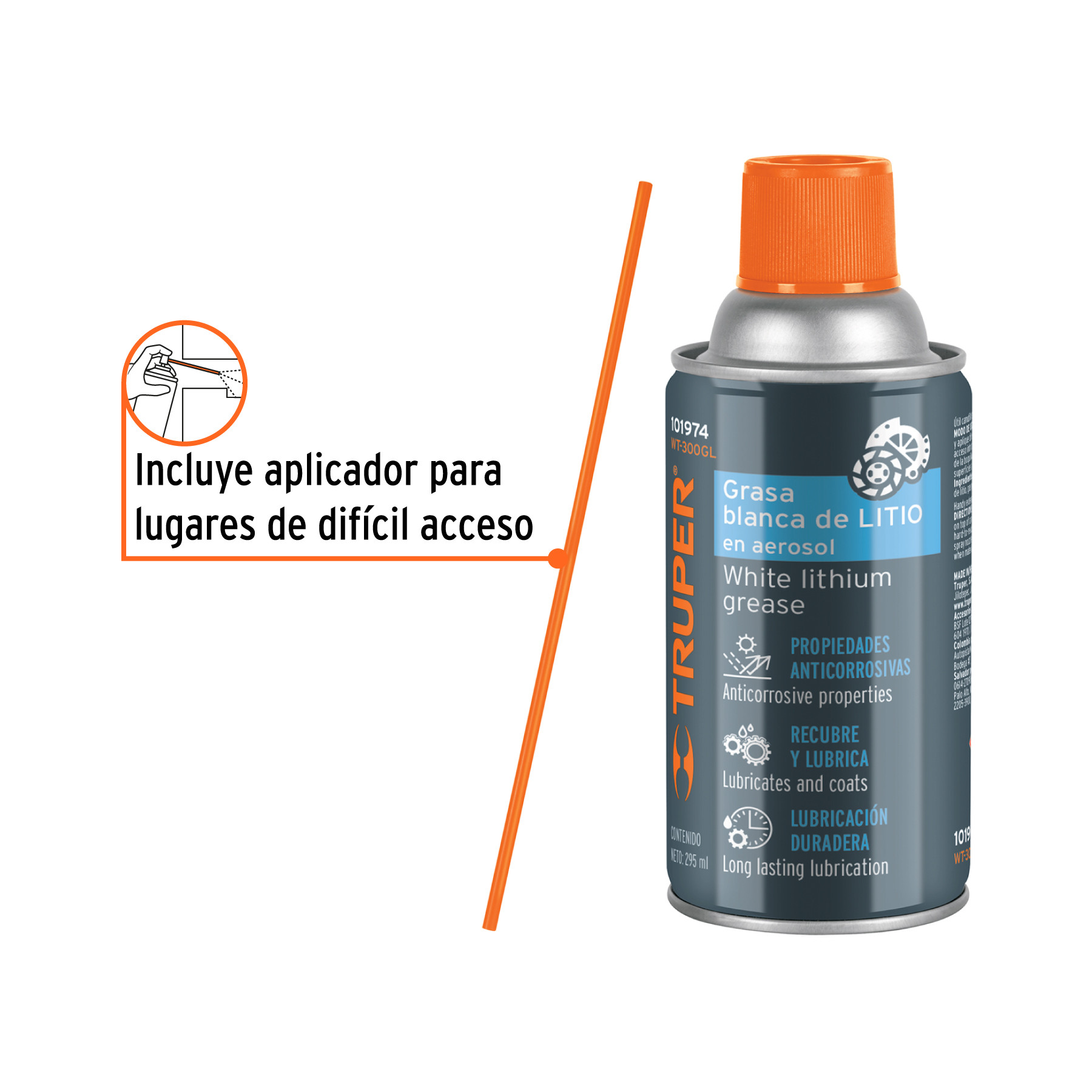 Grasa blanca de litio en aerosol 295 ml, Truper, Aceite Multiusos, 101974