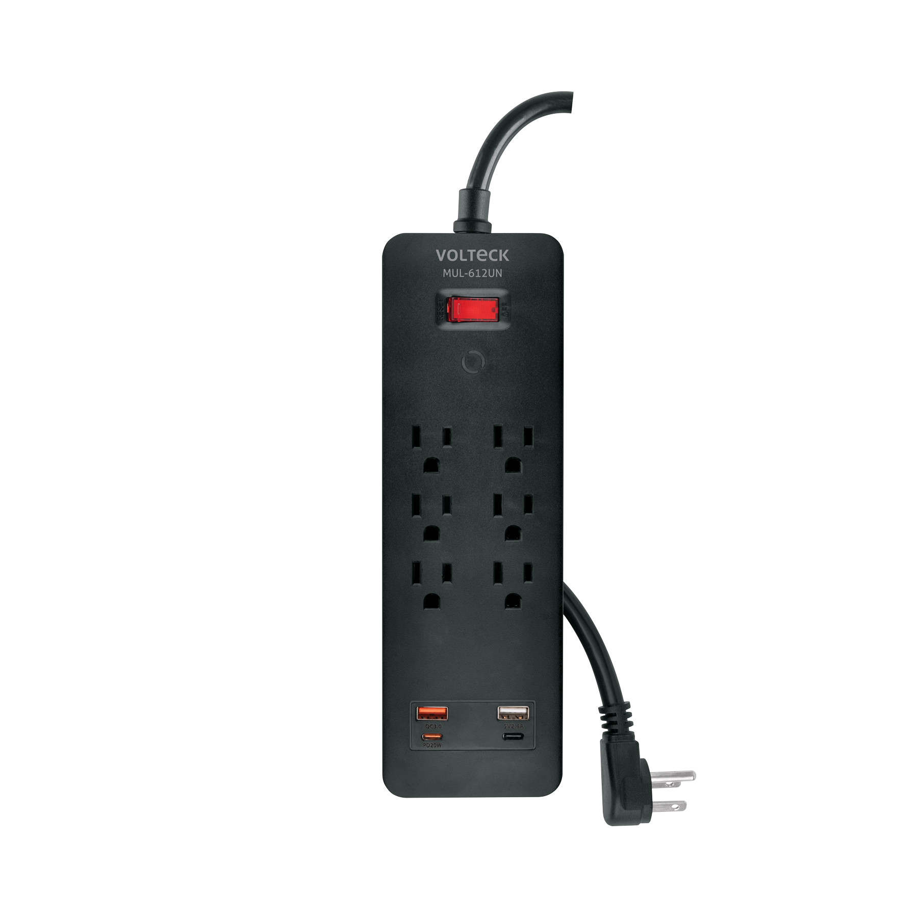Multicontacto 6 entradas, 2 USB A + 2 USB C, negro, VOLTECK, Volteck, 45663