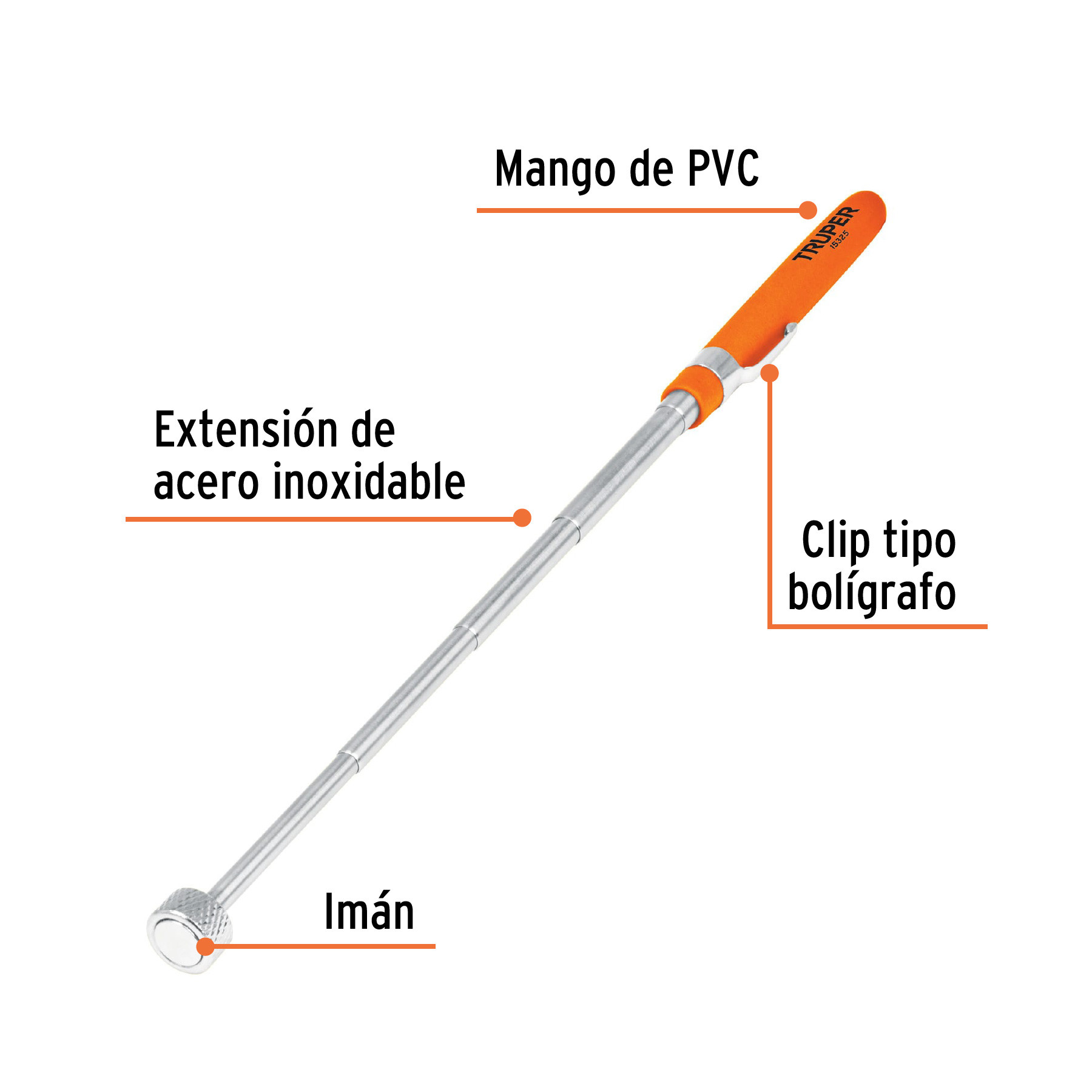 Imán extensible de acero inoxidable, 3.6 kg, Truper, Herramienta ...