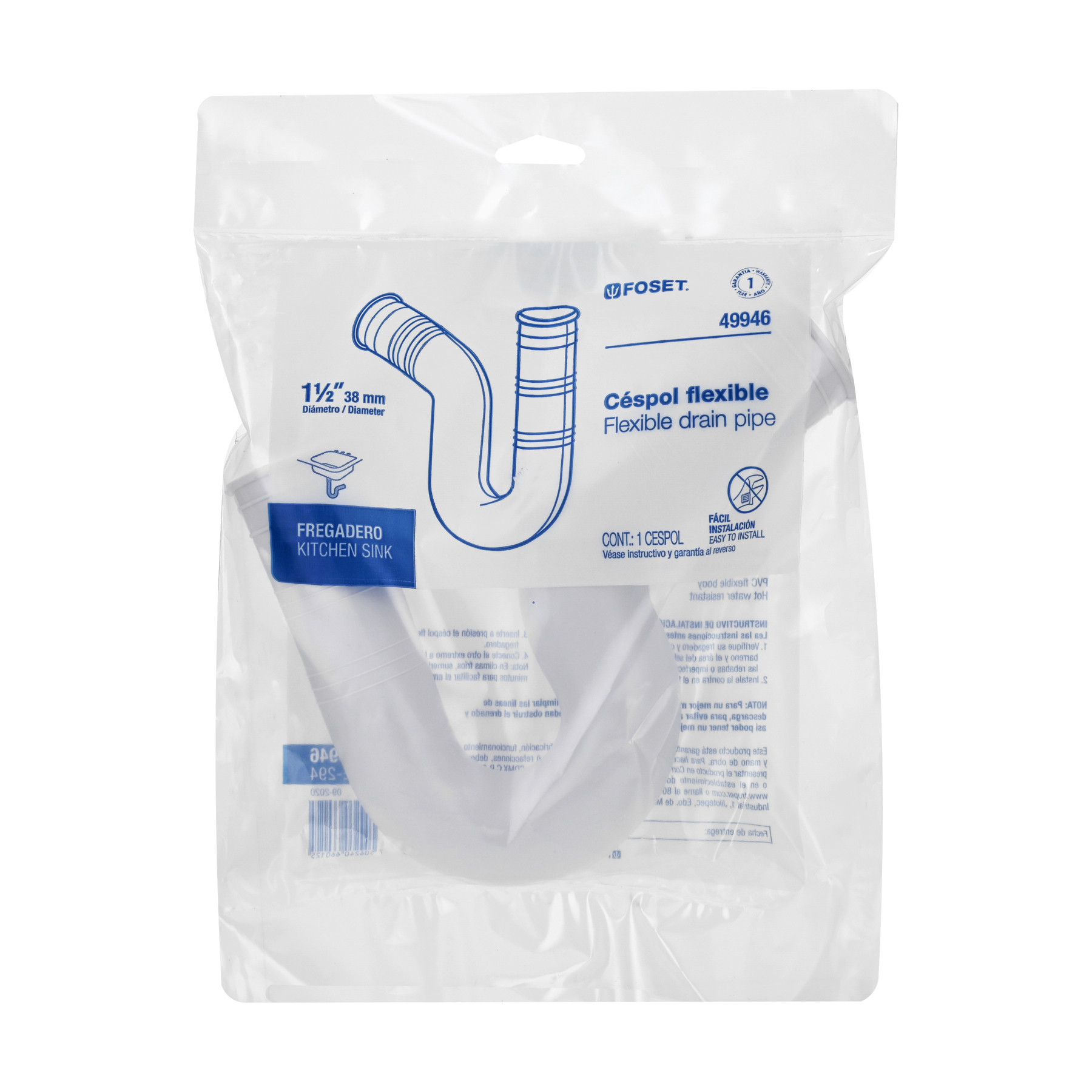 Céspol flexible 1-1/2 de PVC, para fregadero, Foset, Foset, 49946