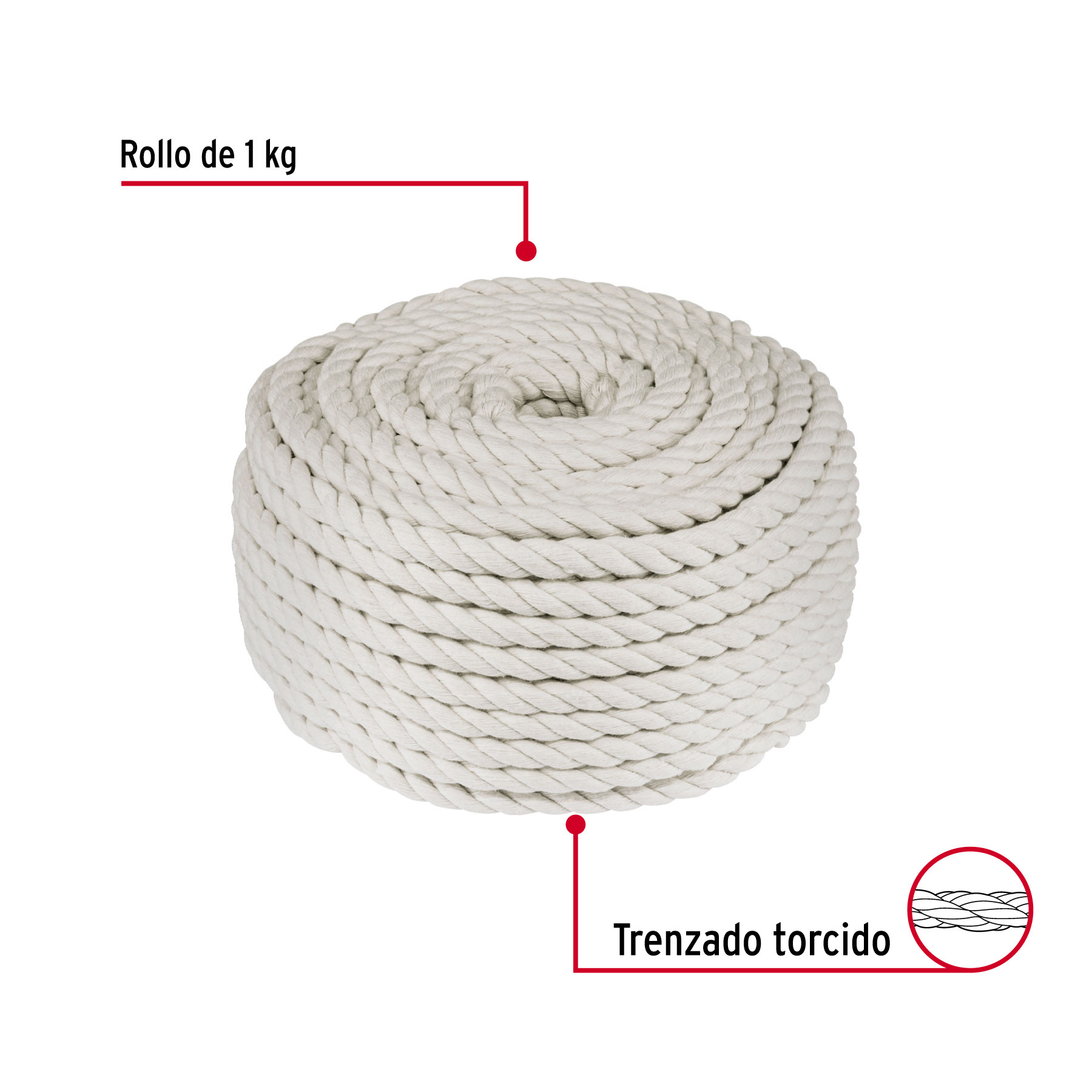 Piola de algodón de 6 mm, rollo, natural, 1 kg, FIERO, Fiero, 45837