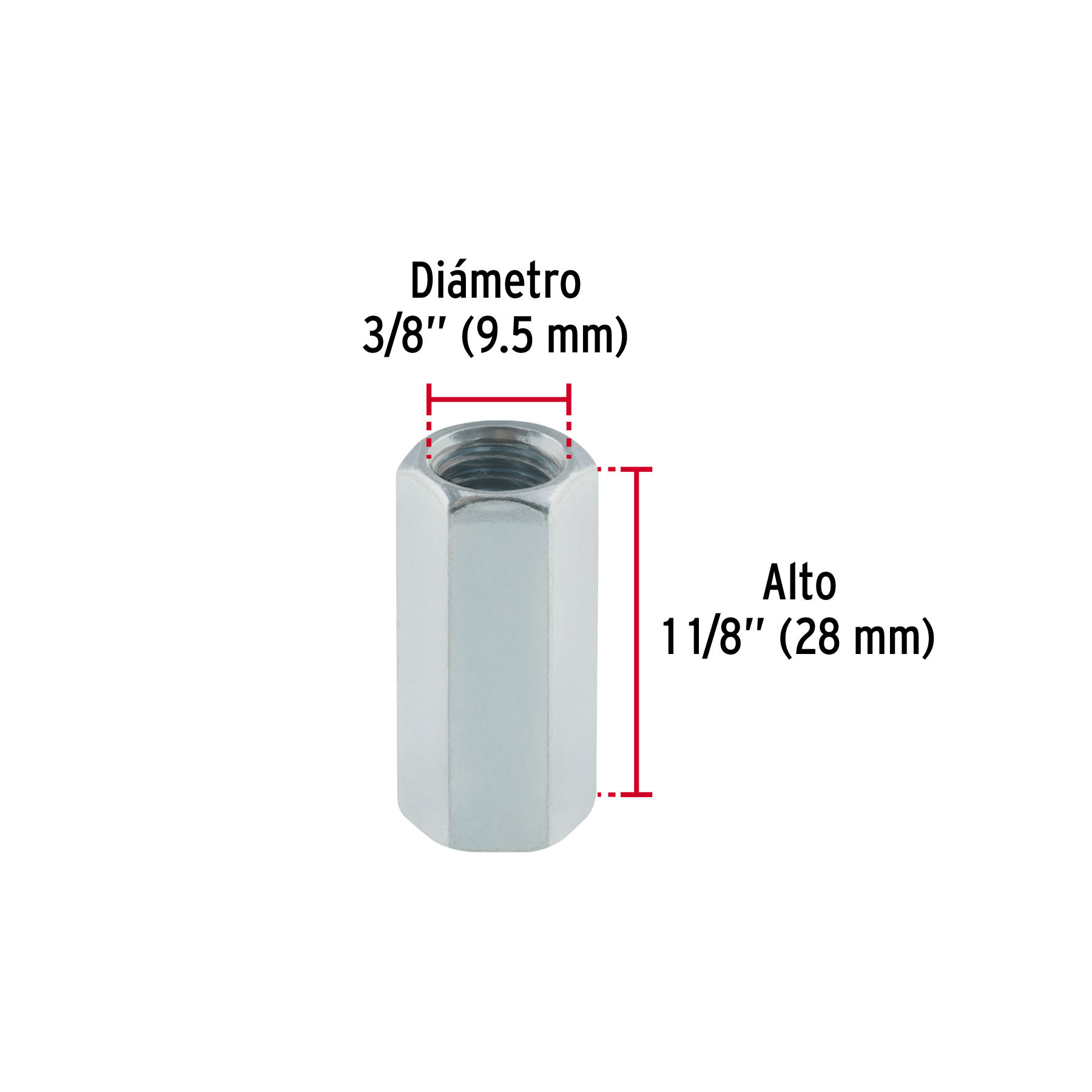 Bolsa con 5 tuercas cople, 3/8 acero galvanizado , FIERO, Fiero, 40945