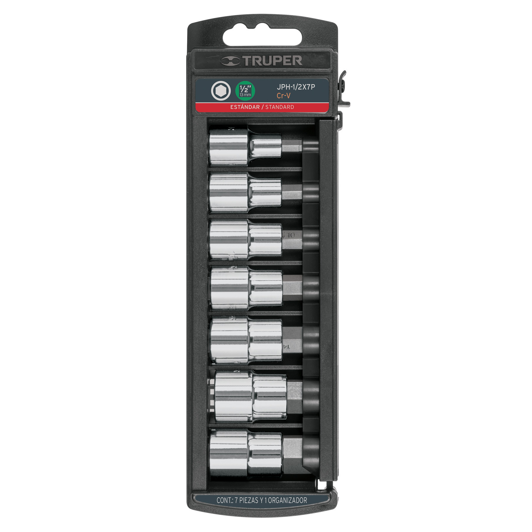 Juego de 7 dados cuadro 1/2 punta hexagonal std, Truper, Truper, 102239
