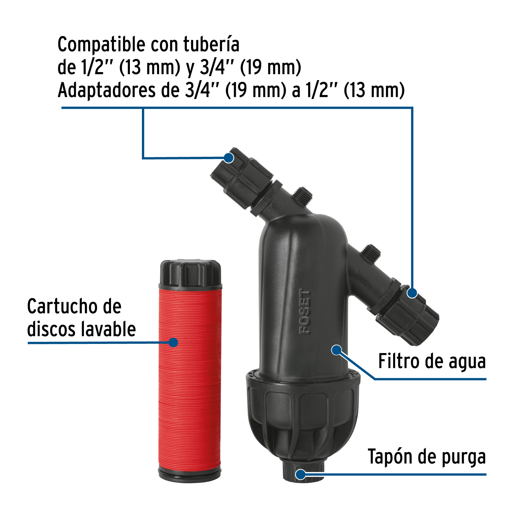 Filtro para agua, lavable, tecnología de discos, FOSET, Foset, 44187