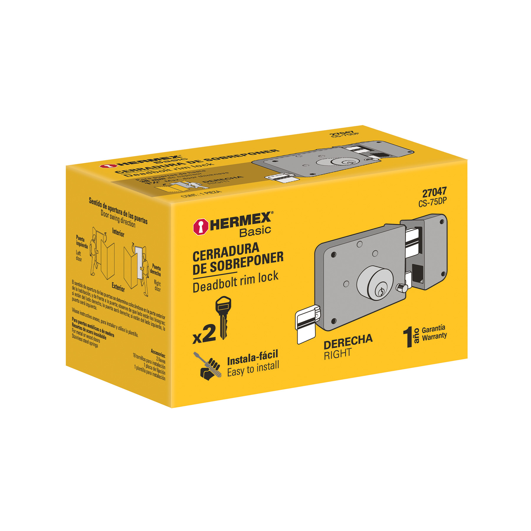 Cerradura sobreponer der instala-fácil, caja, HERMEX BASIC, 27047
