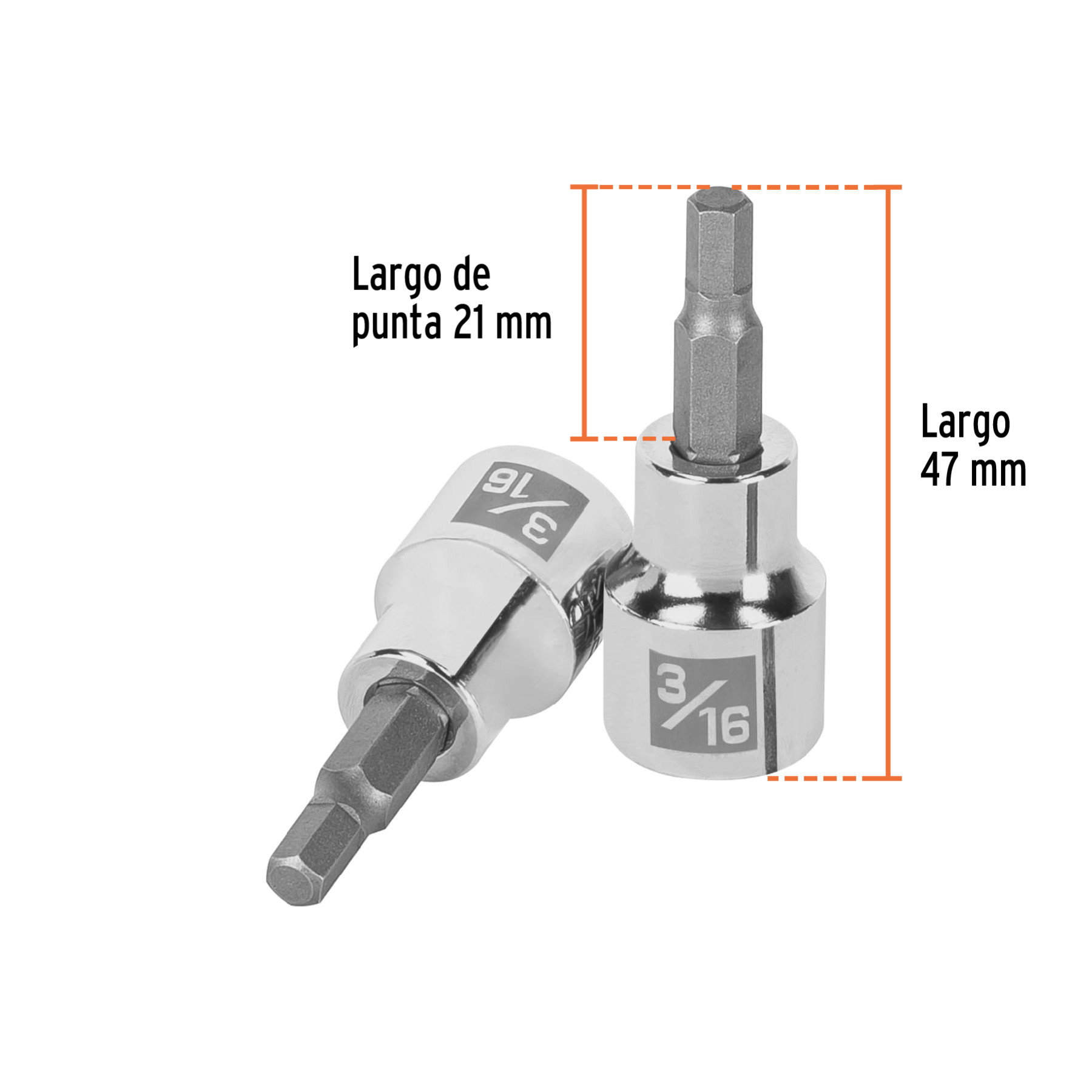 Dado punta hexagonal de 3/16 , cuadro 3/8 , Truper, Truper, 13463