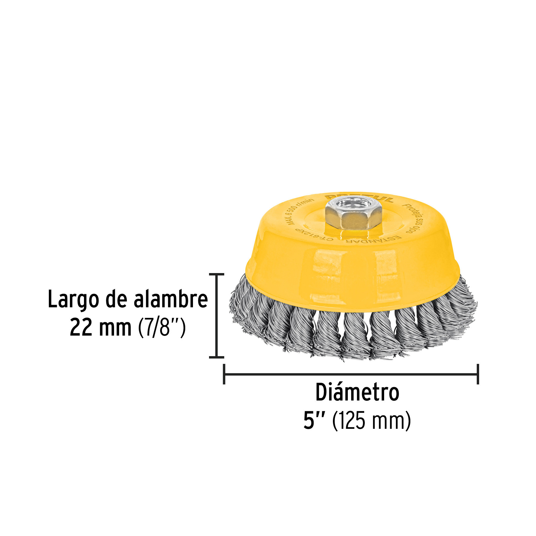 Carda copa 5 alambre trenzado grueso, eje 5/8 -11, Pretul, Pretul, 28261