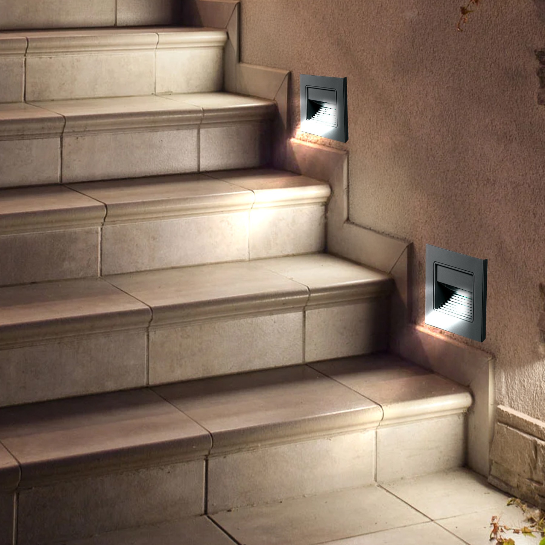 Luminario LED empotrable de cortesía 1 W, luz cálida, negro, 49499
