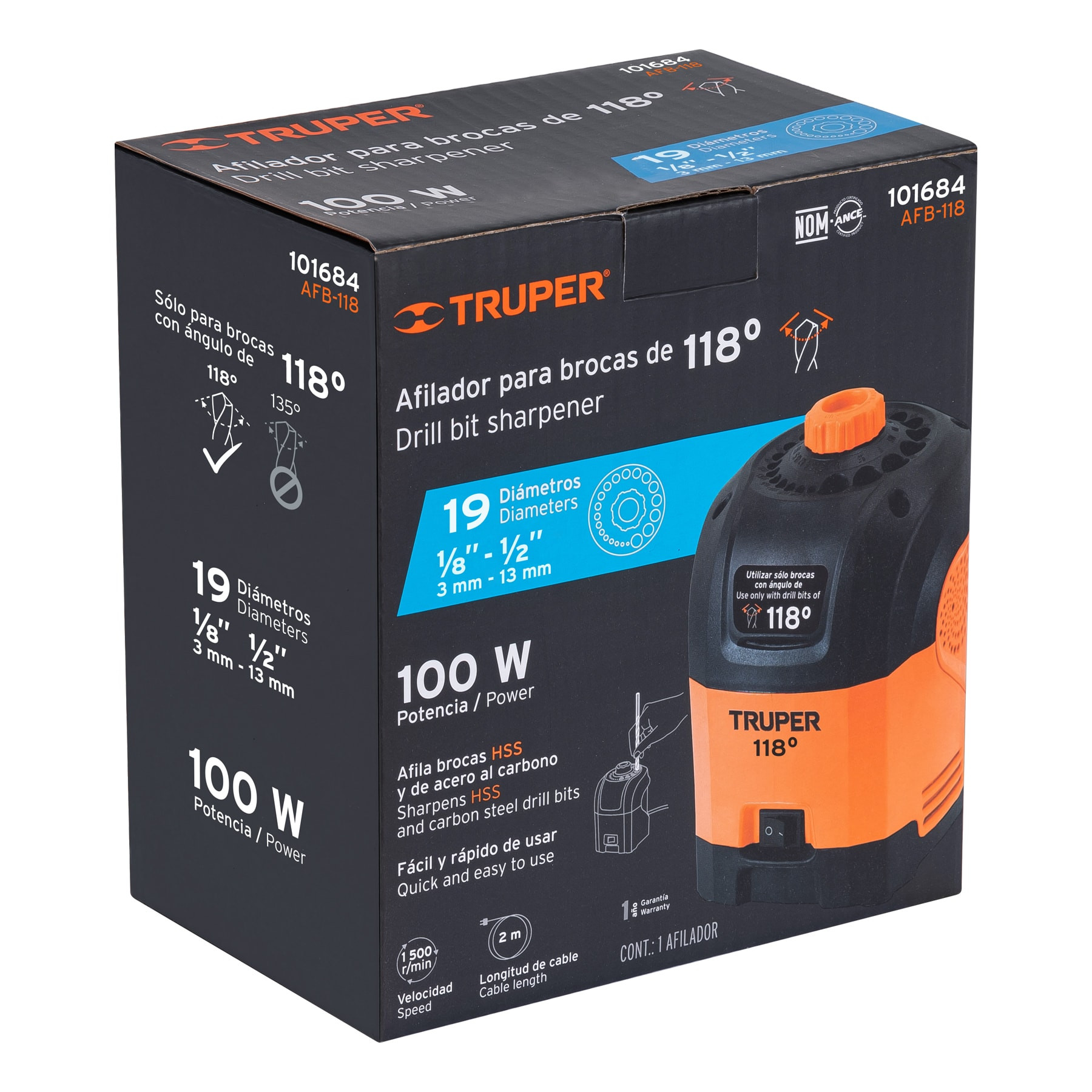 Afilador eléctrico para brocas con punta 118°, Truper, Brocas, 101684