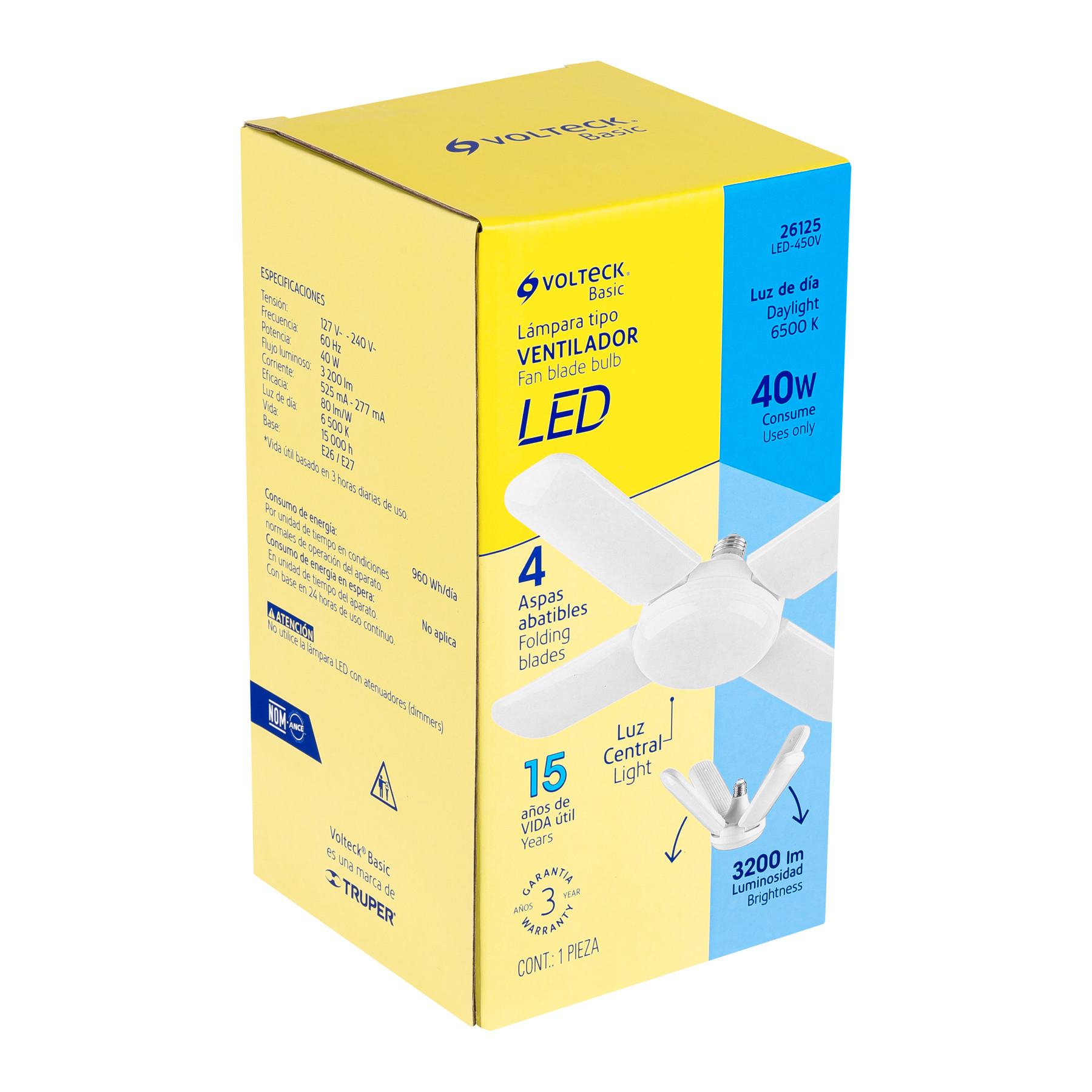 Lámpara LED 40W tipo ventilador, 4 aspas ajustables, Volteck, Volteck ...