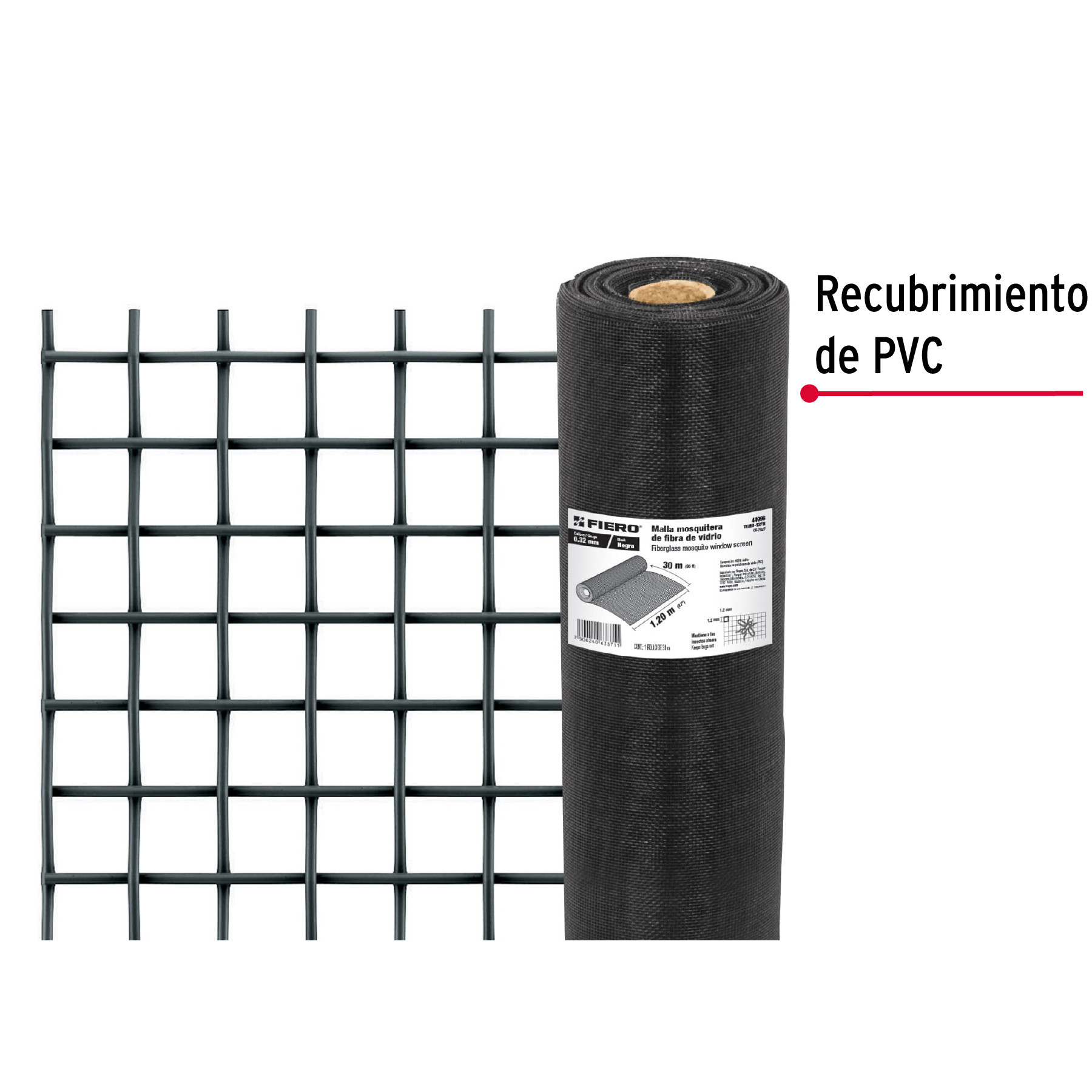 Rollo de 30 m x 1.2 m malla mosquitera fibra de vidrio negra, Fiero, 44996