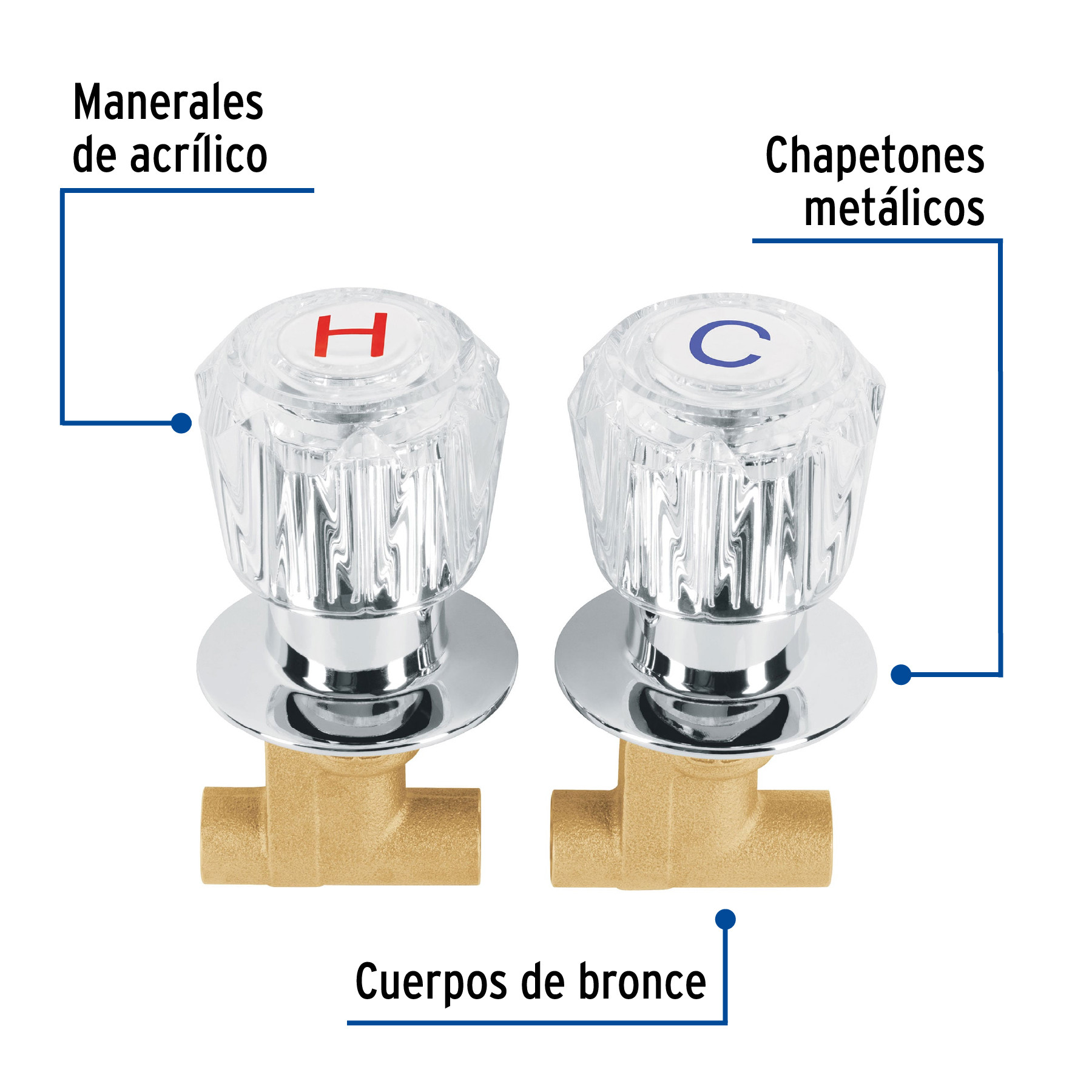 Juego llaves empotrar soldables, maneral acrílico, FOSET, Foset, 49250