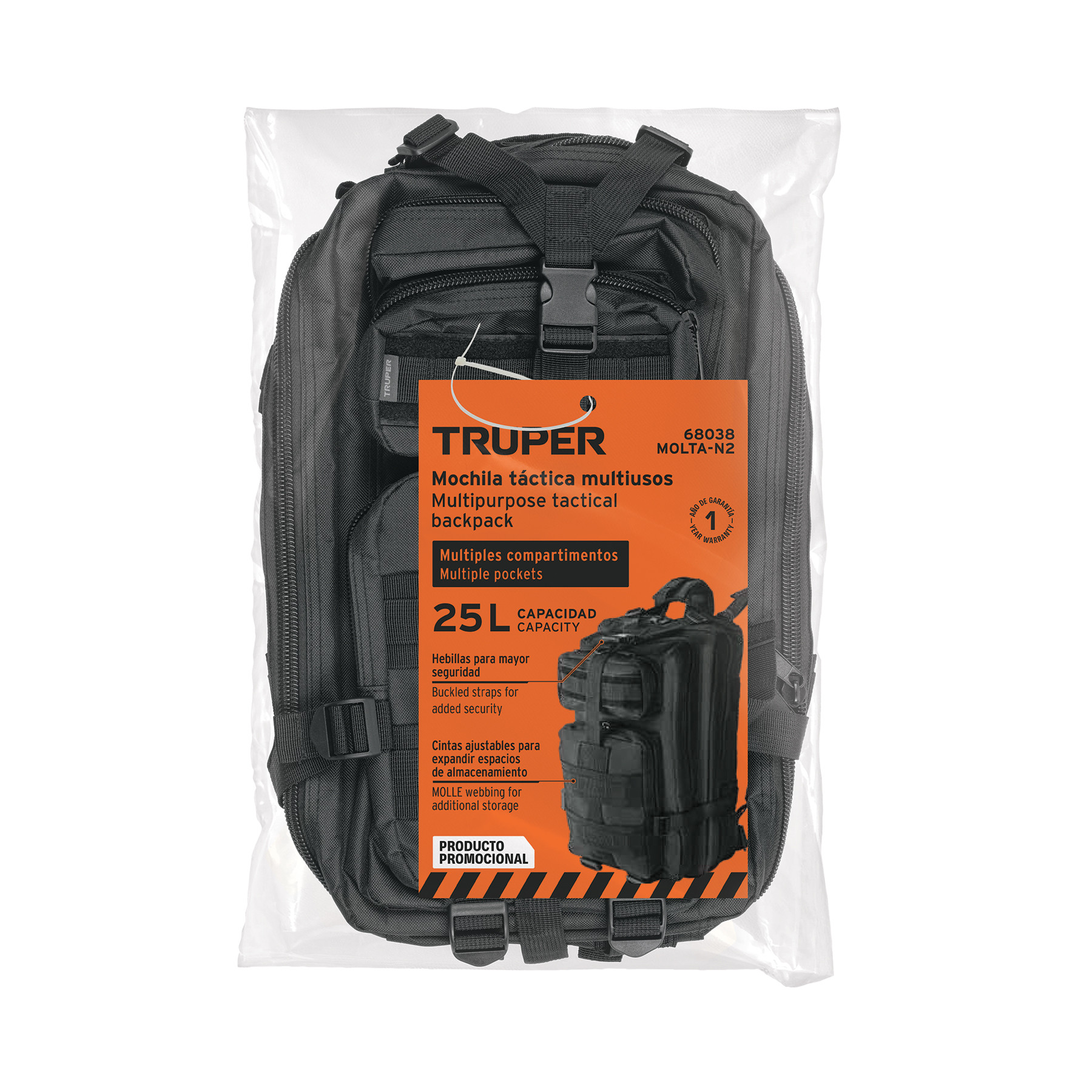 Mochila táctica negra, Truper, Truper, 68038