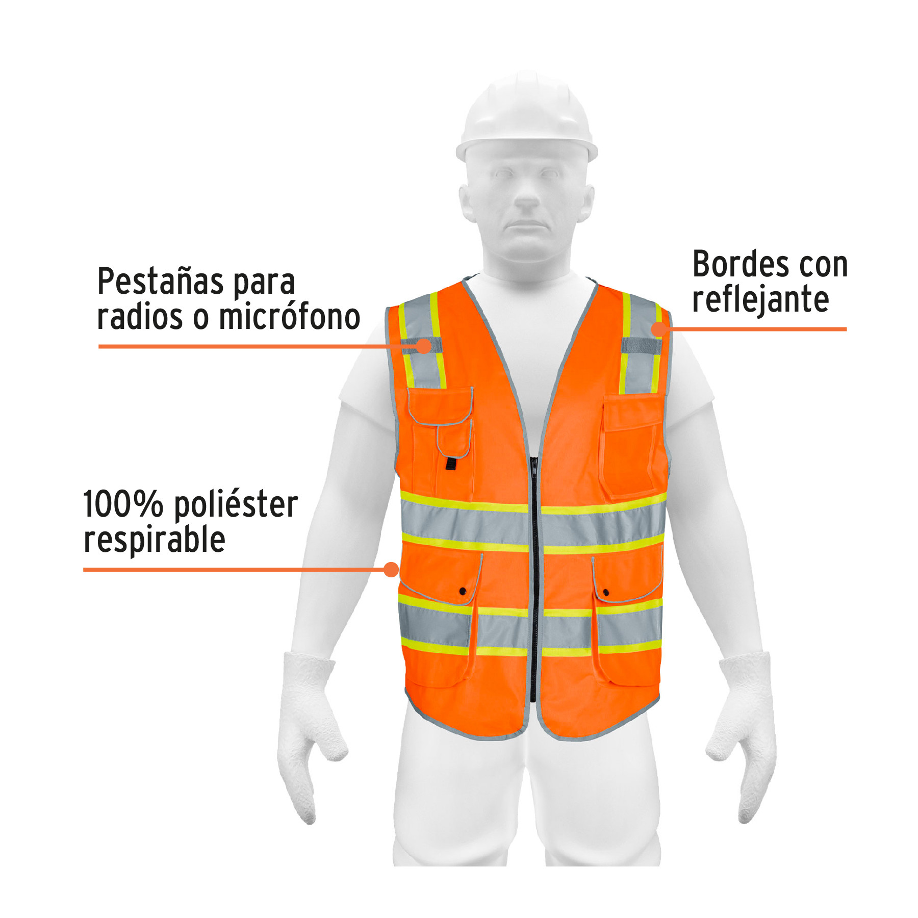 Chaleco de seguridad de alta visibilidad, naranja, G, EXPERT, Truper ...