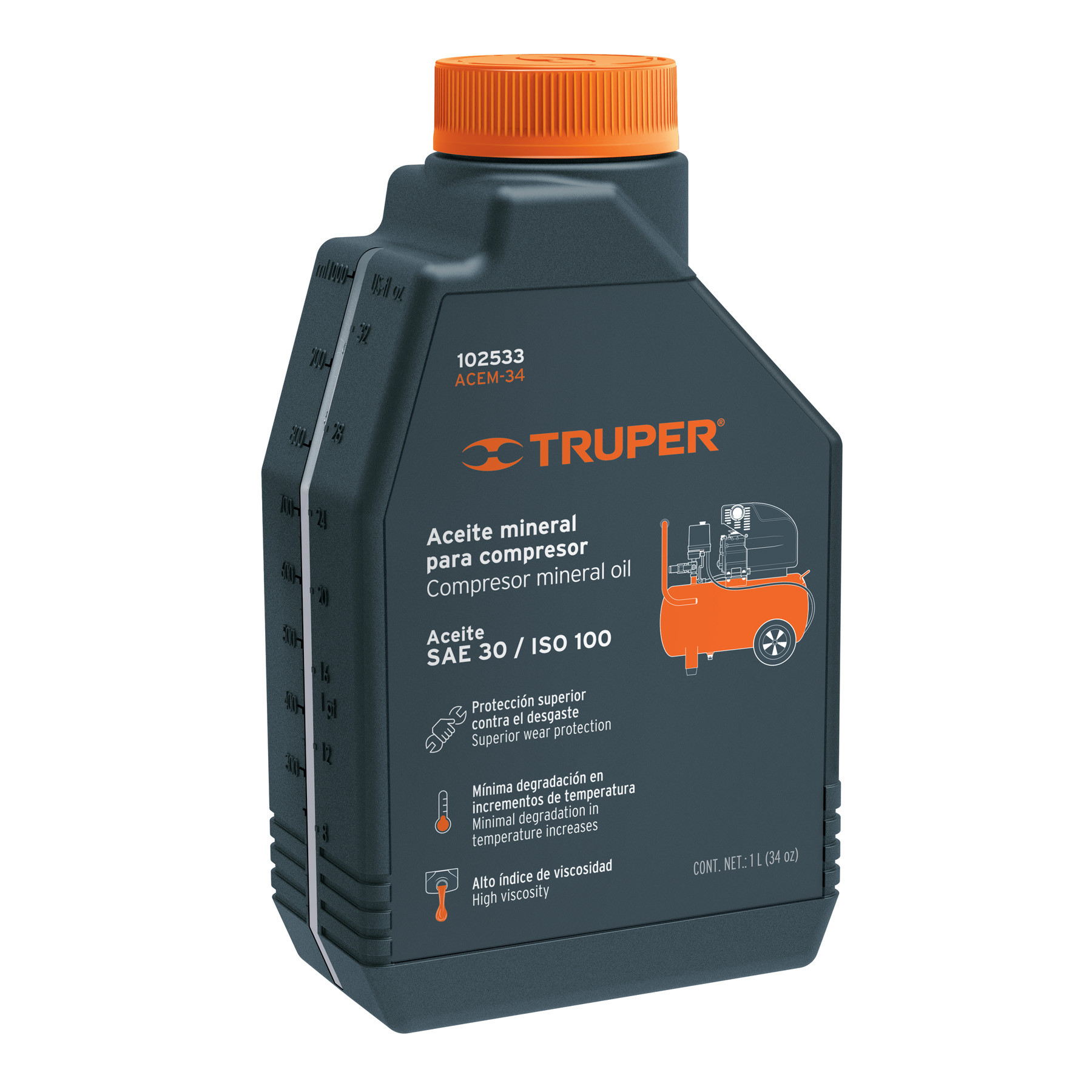 Aceite mineral para compresor 1000ml (34oz), TRUPER, Truper, 102533