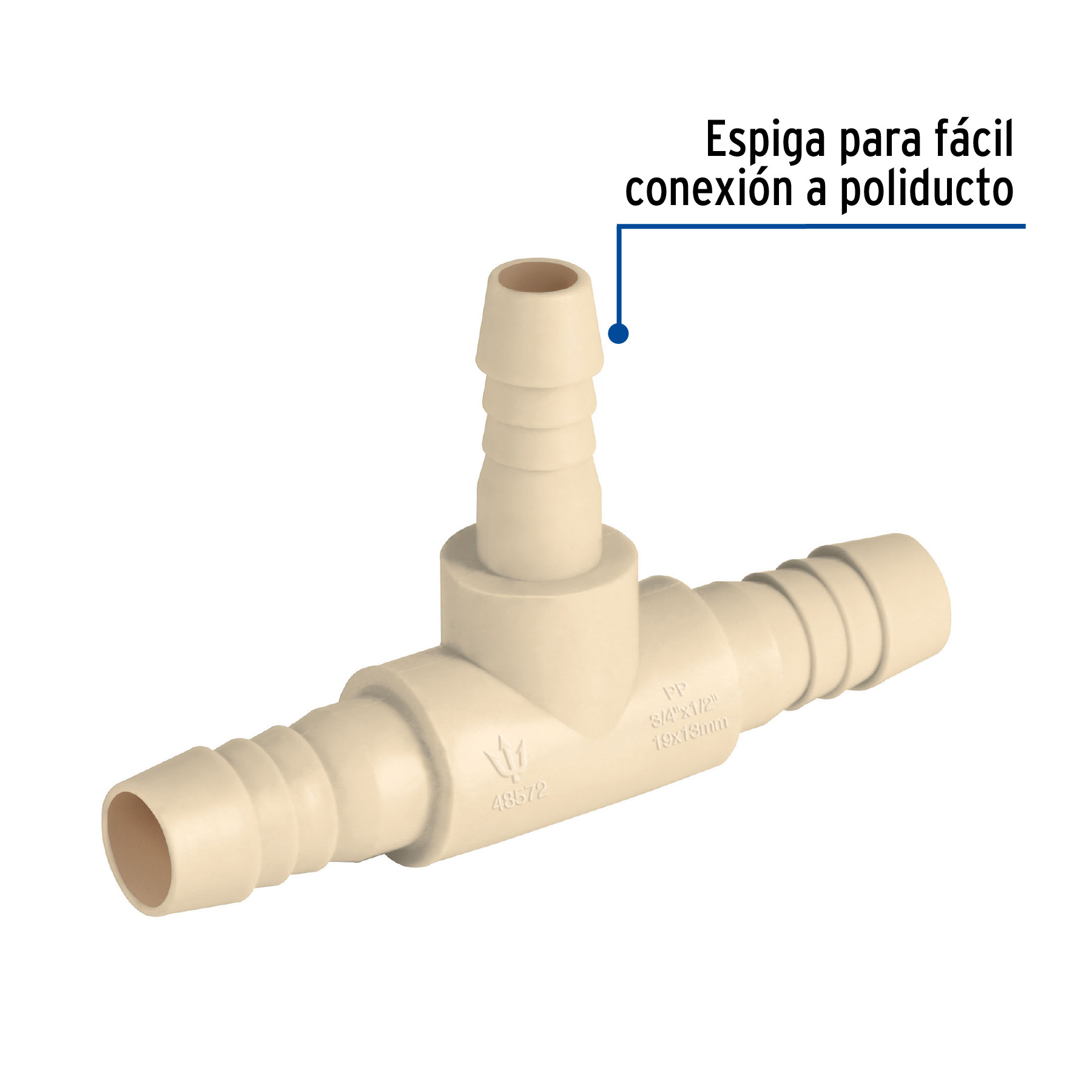 Tee reducida inserción central 3/4 x 1/2 de polipropileno, Foset, 48572