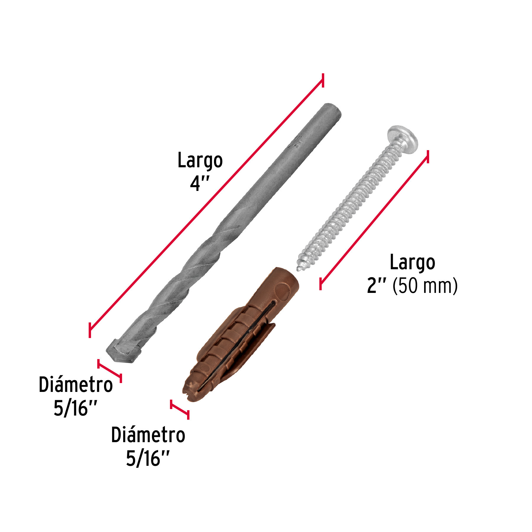 Kit de 20 taquetes 5/16 con pijas #10 y 1 broca 5/16 , Fiero, Fiero, 40160