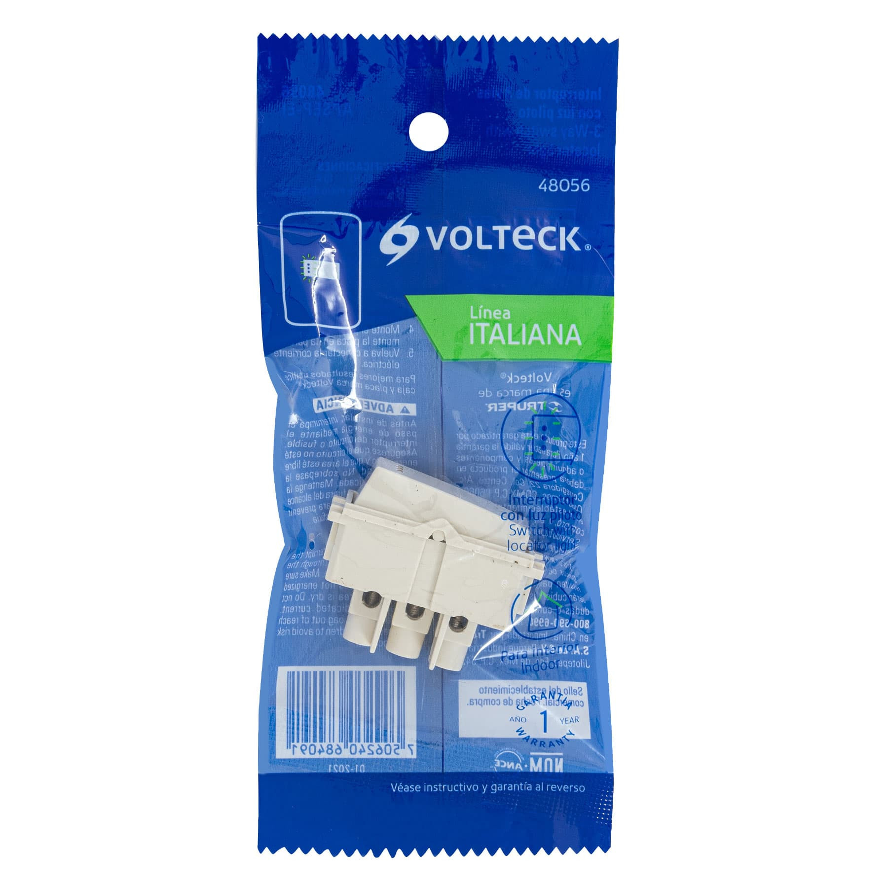 Interruptor de 3 vías con luz piloto, línea Italiana, marfil, Volteck ...