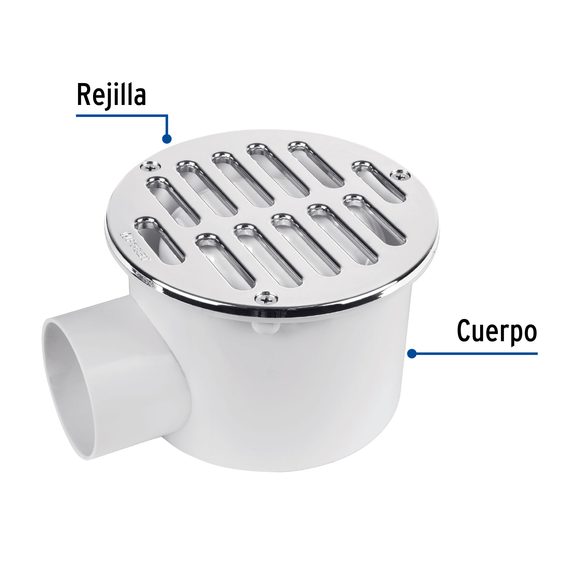 Coladera de ABS salida lateral y rejilla 5 , con tornillos, Foset, 46024