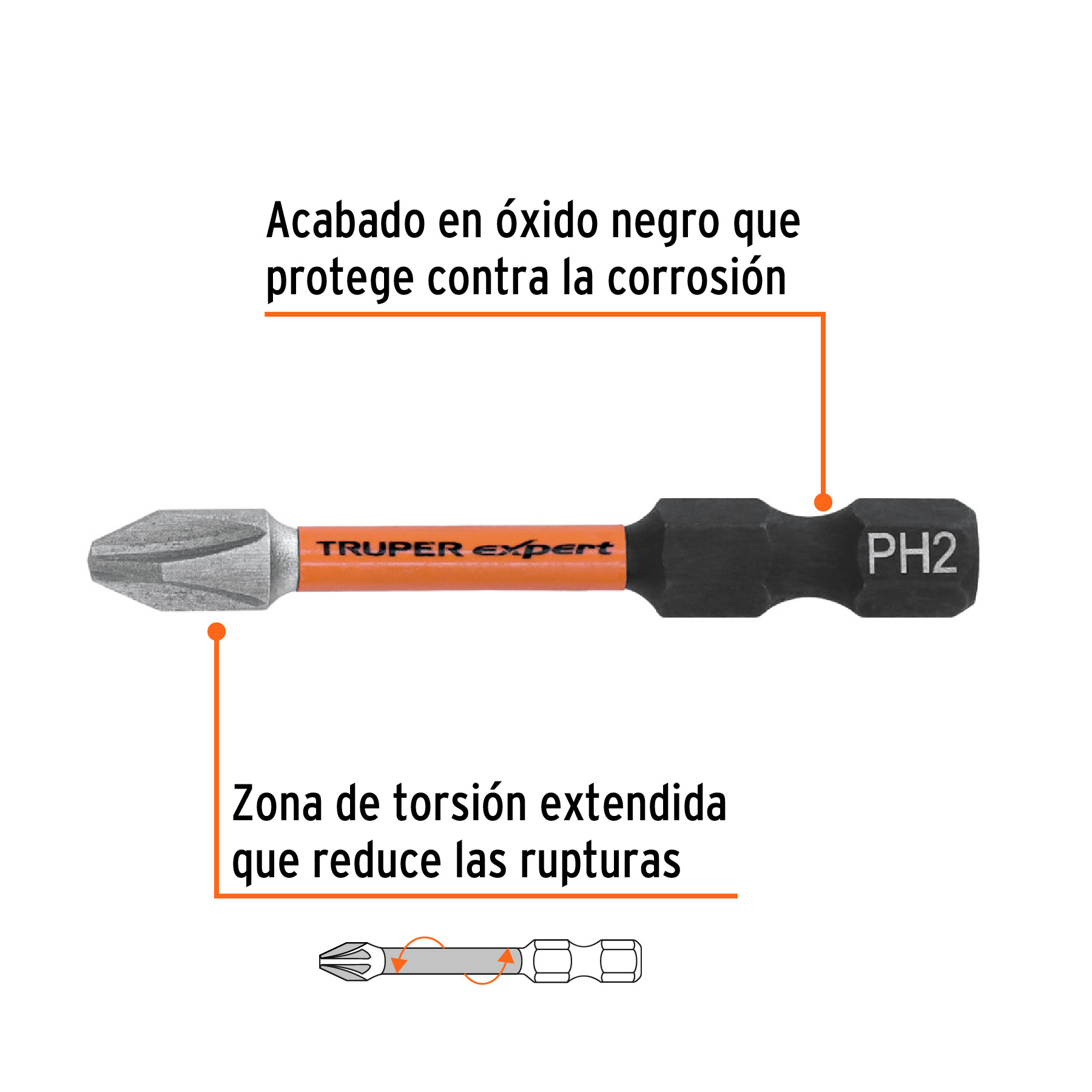 Estuche con 50 puntas de cruz PH2 de impacto largo 2 , Truper, 103025