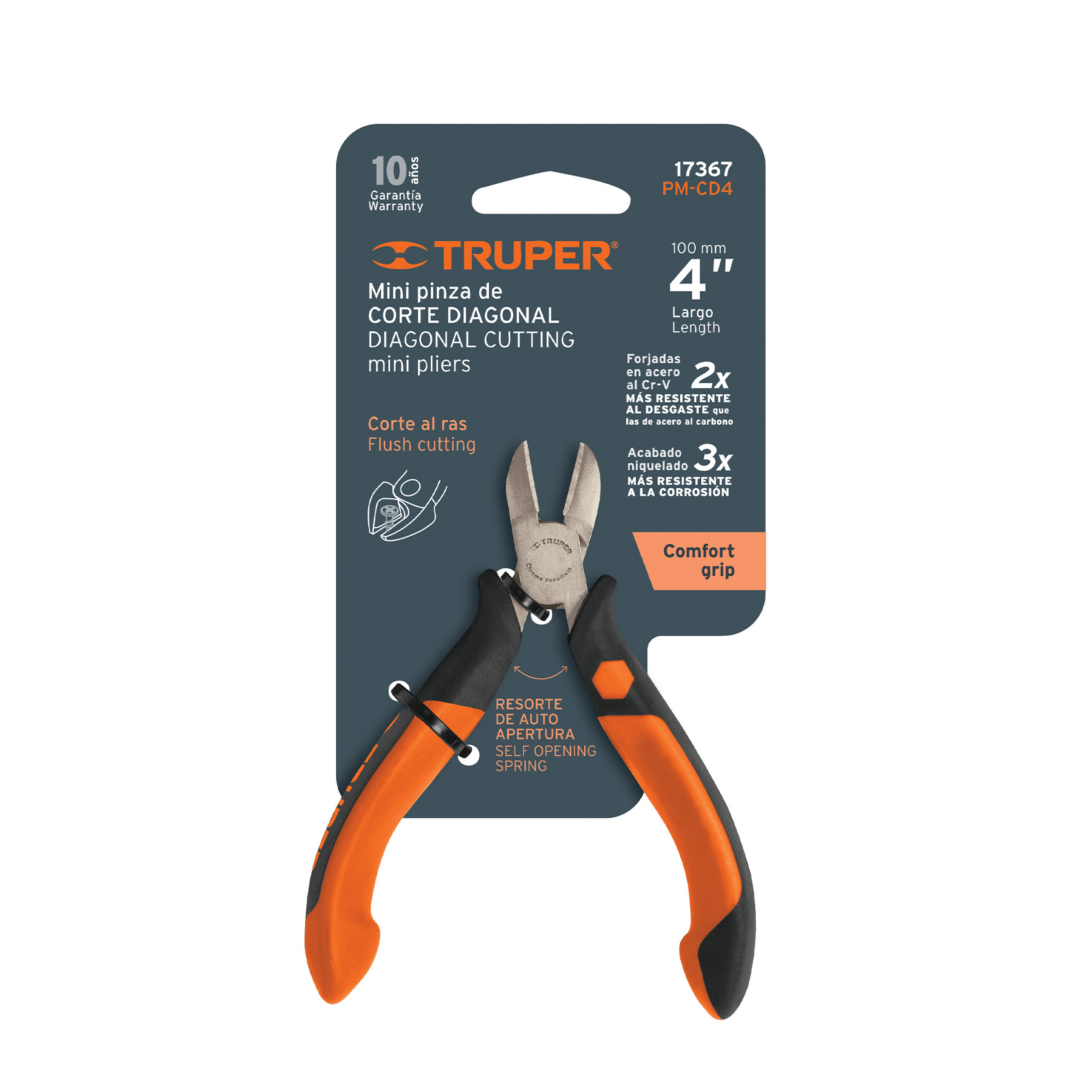 Mini pinza de corte diagonal 4 mango Comfort Grip, Truper, Truper, 17367