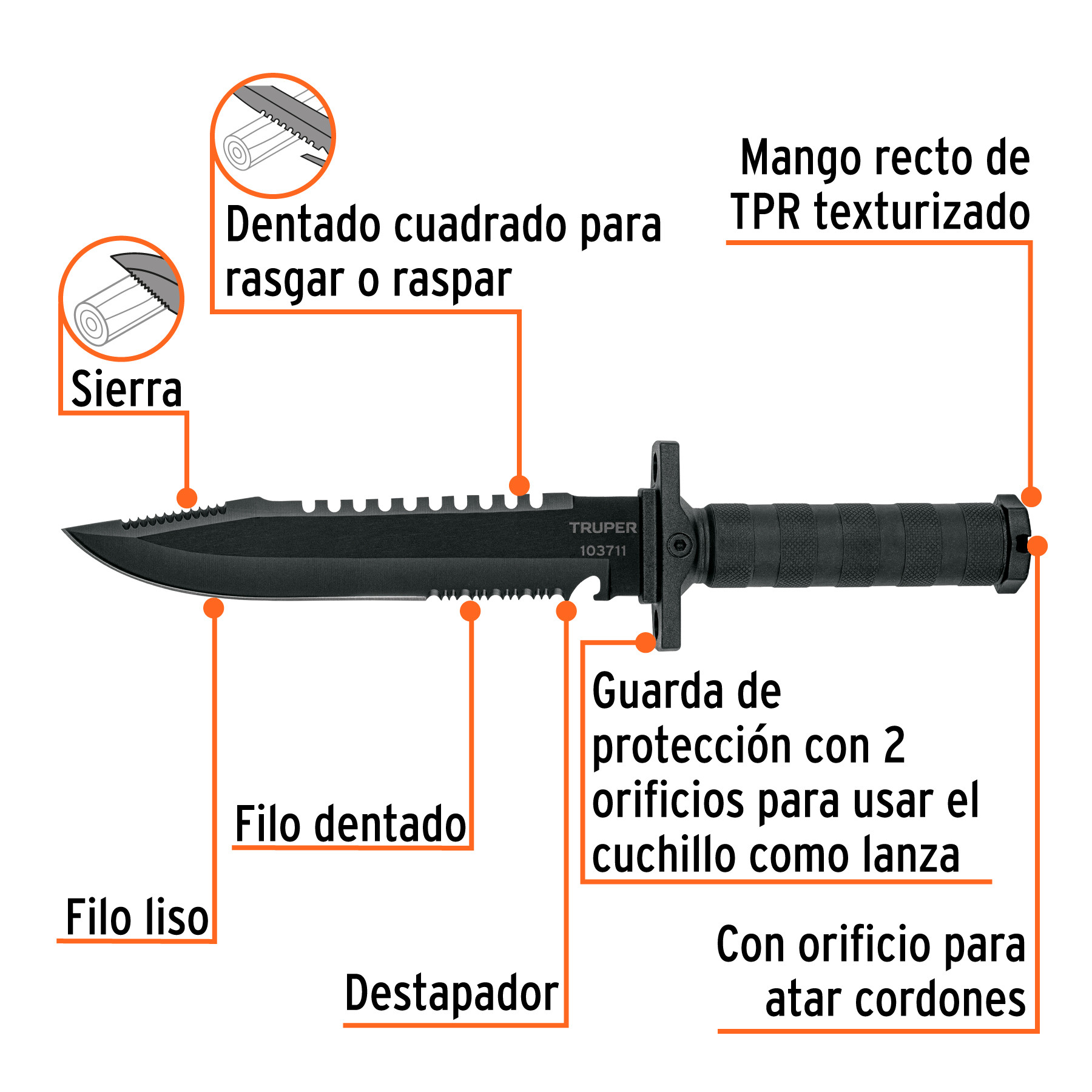 Cuchillo táctico de monte 8 , TRUPER, Cuchillos, 103711