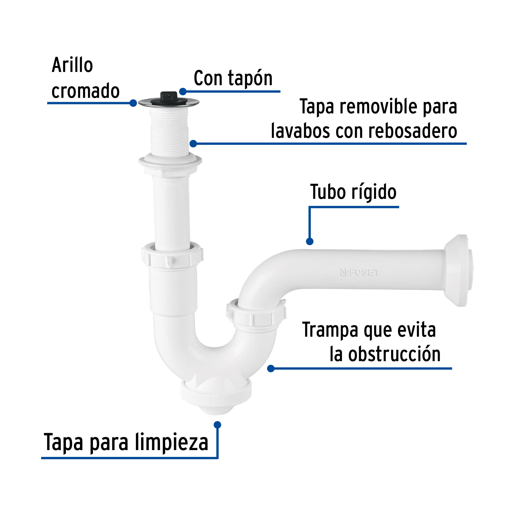 Céspol rígido 1-1/4 , con contra, polipropileno, para lavabo, Céspoles ...