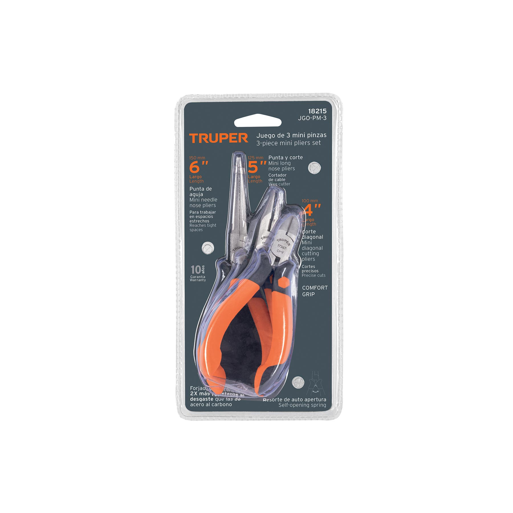 Juego de 3 mini pinzas mango Comfort Grip, Truper, Truper, 18215