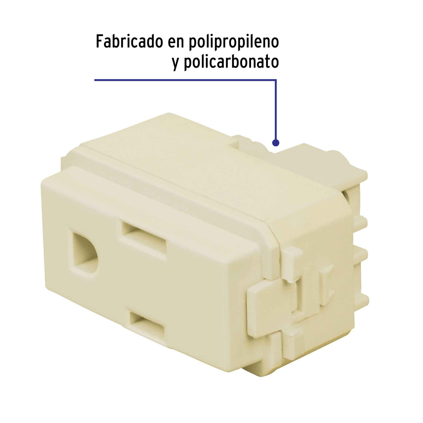 Contacto sencillo, 2 polos + tierra, línea Italiana, marfil, Volteck, 48112