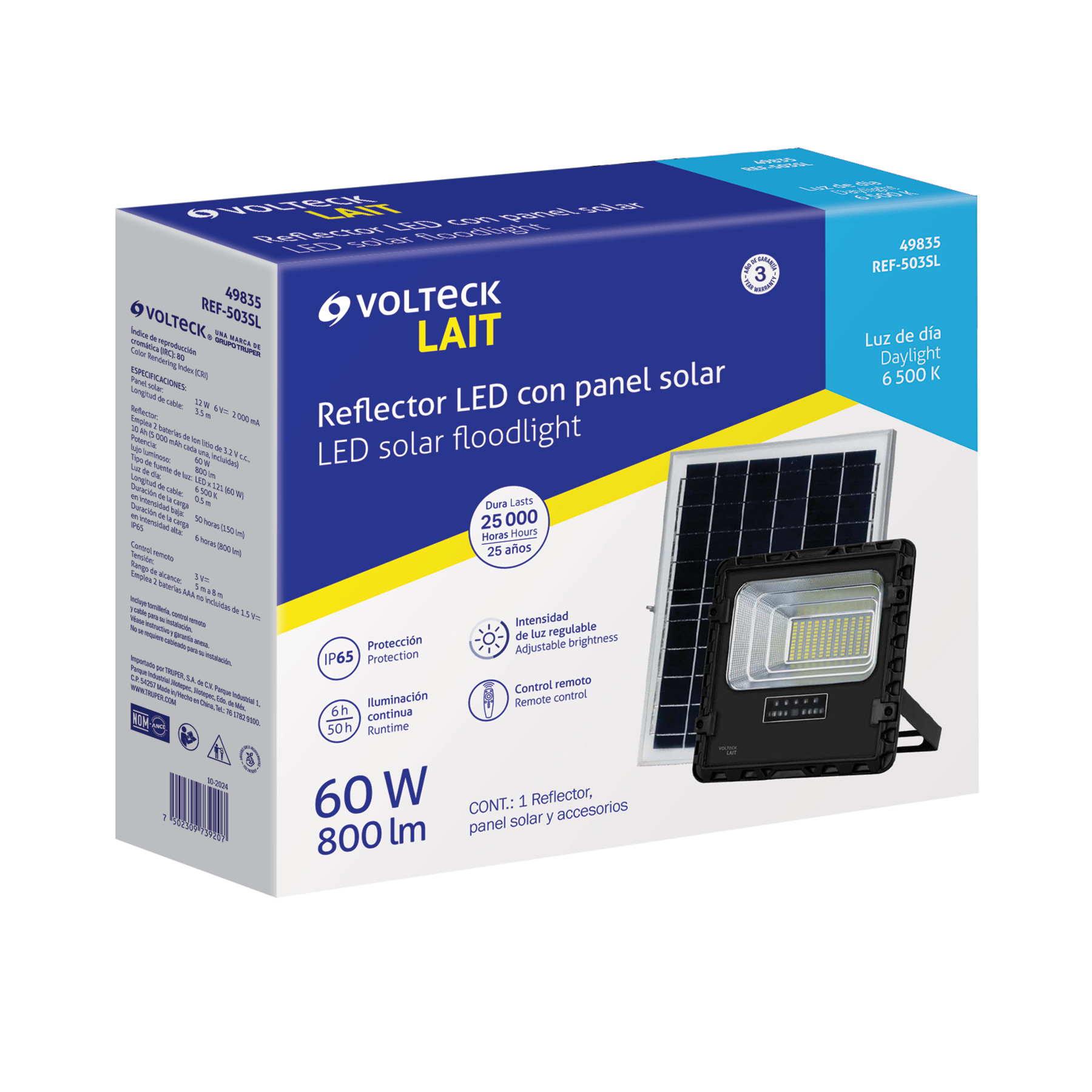 Reflector LED con panel solar 60W 6500K, VOLTECK, Volteck, 49835