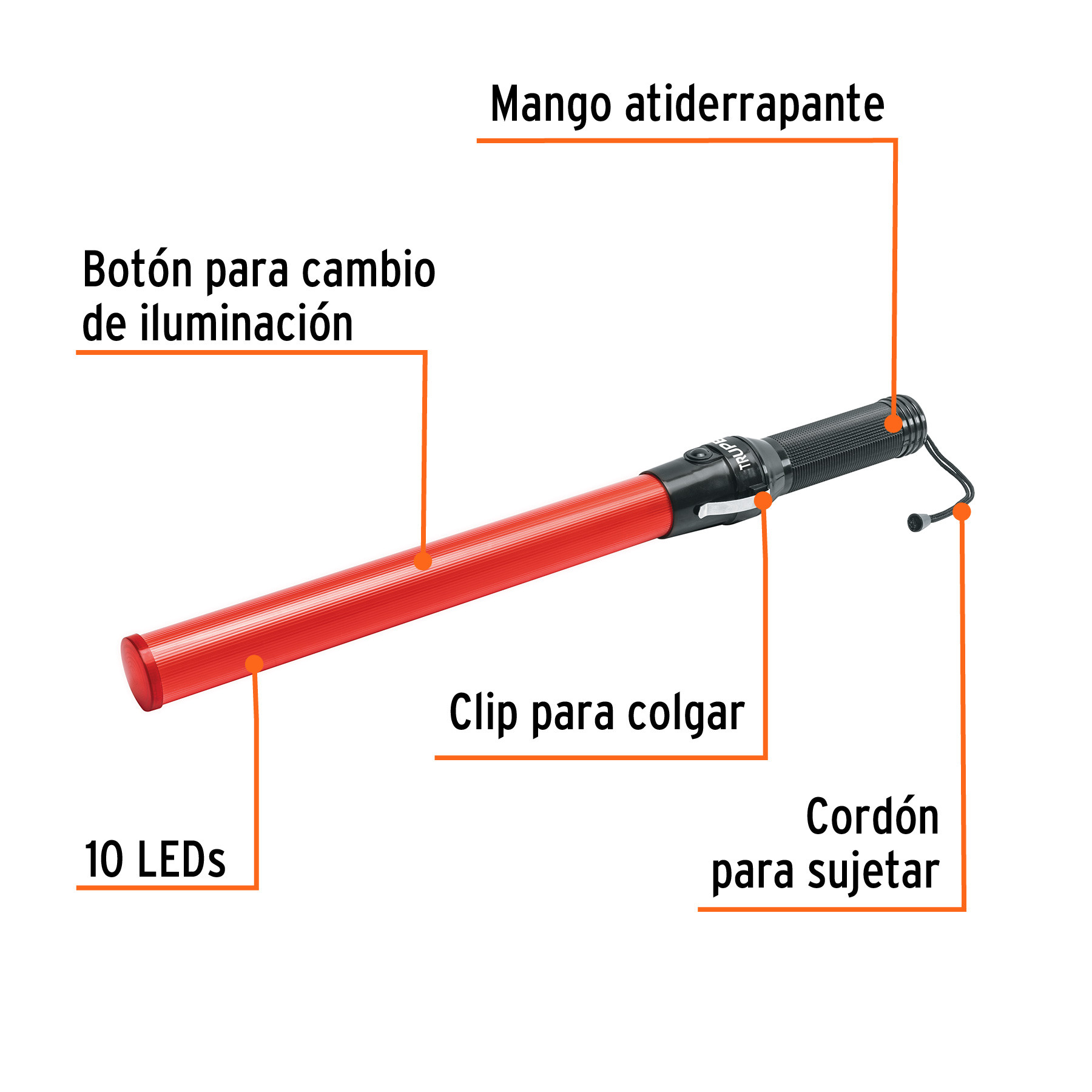 Bastón luminoso de 53 cm con luz LED y clip para cinturón ...