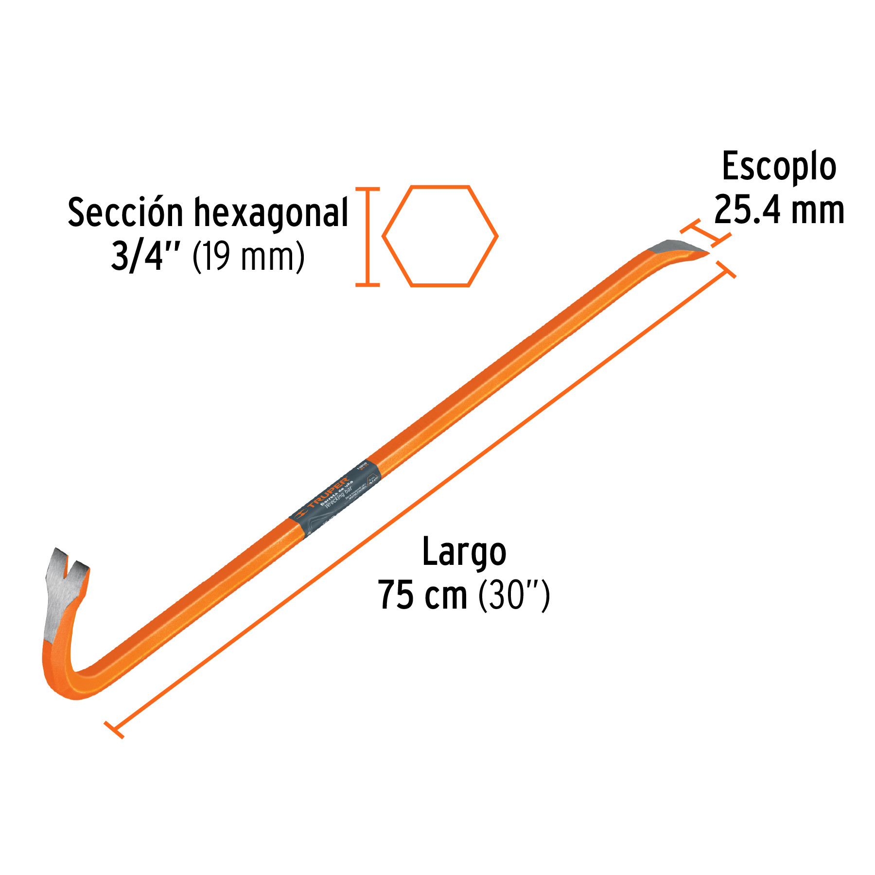 Barreta de uña de 3/4 x 75 cm, Truper, Truper, 10859