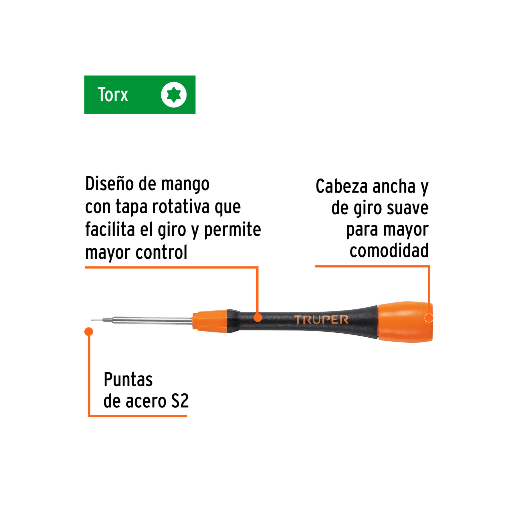 Desarmador de precisión punta torx T4 mango ergonómico, Truper, 100691