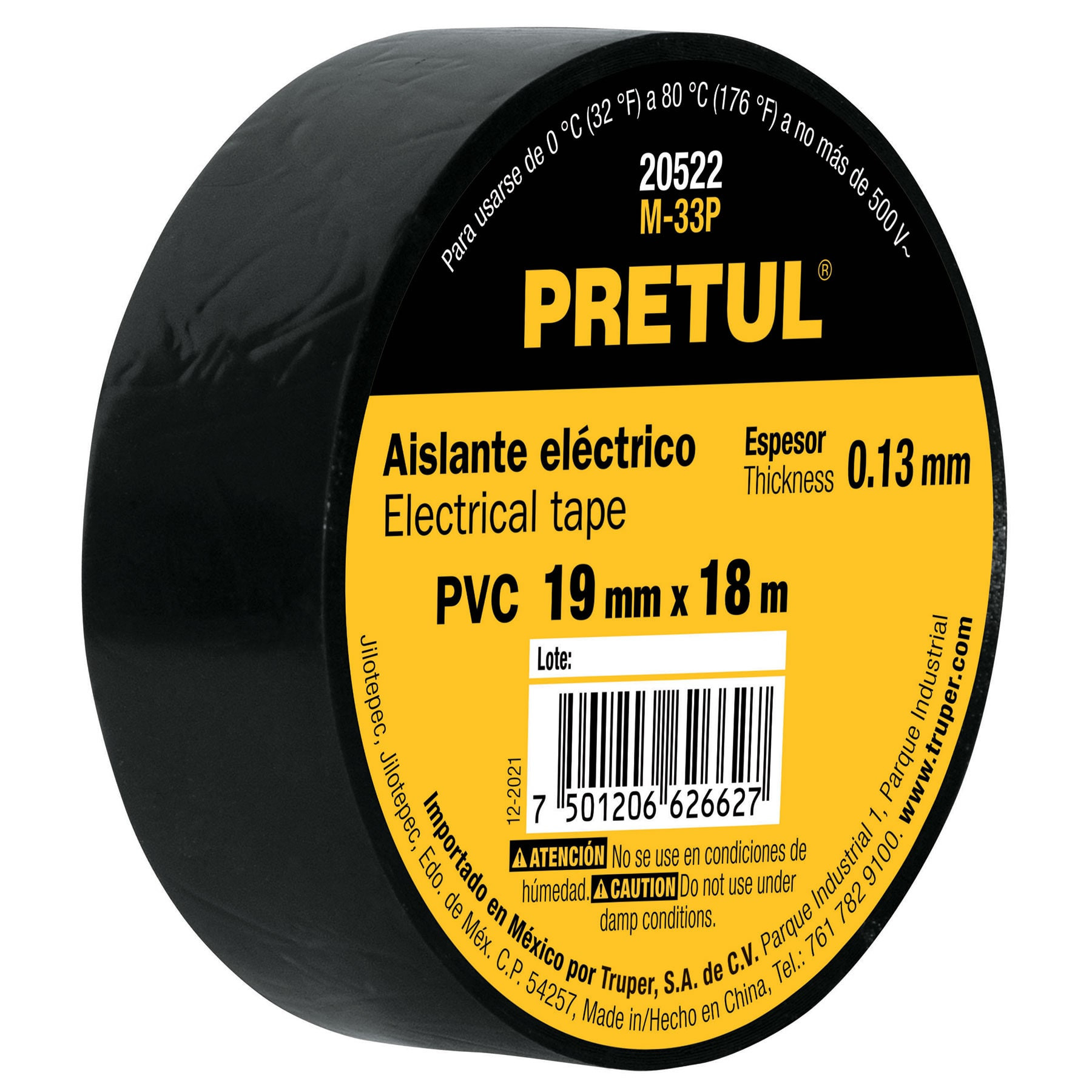 Cinta de aislar de 18 m x 19 mm, negra, Pretul, Pretul, 20522