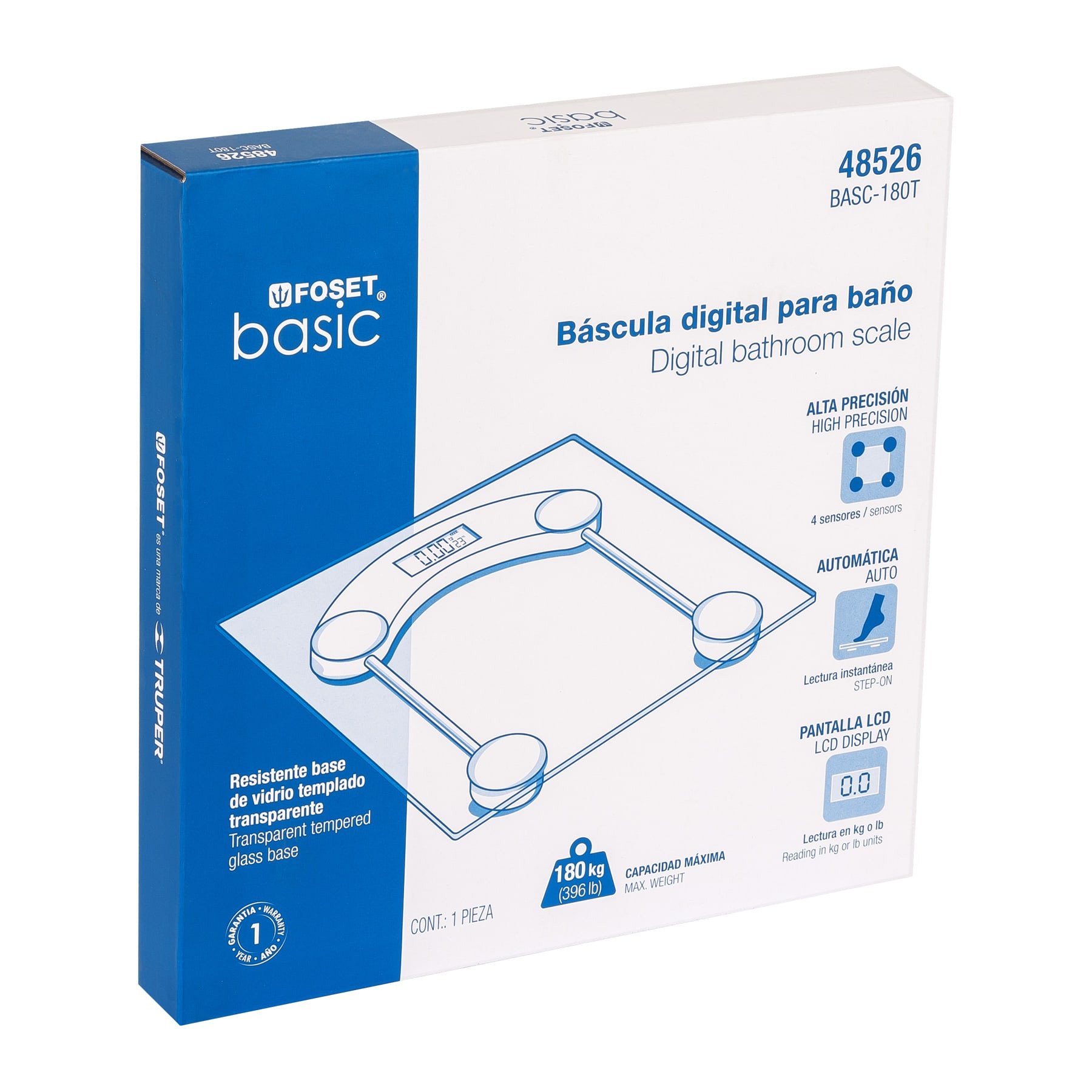 Báscula digital 180kg para baño, Foset, Básculas Digitales, 48526
