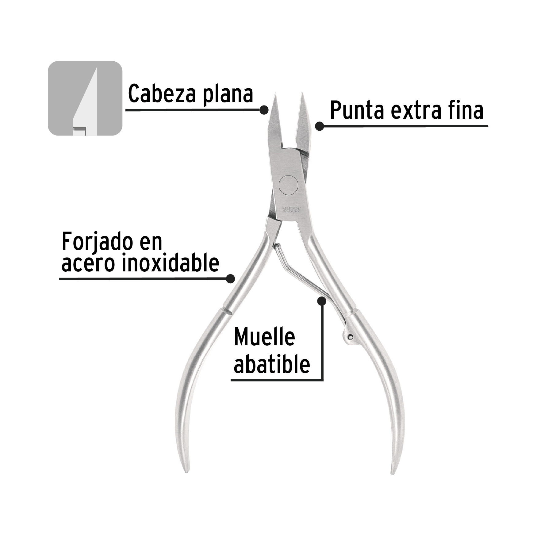 Alicate para pedicure 5 cabeza plana punta extrafina,PRETUL, Pretul, 28229