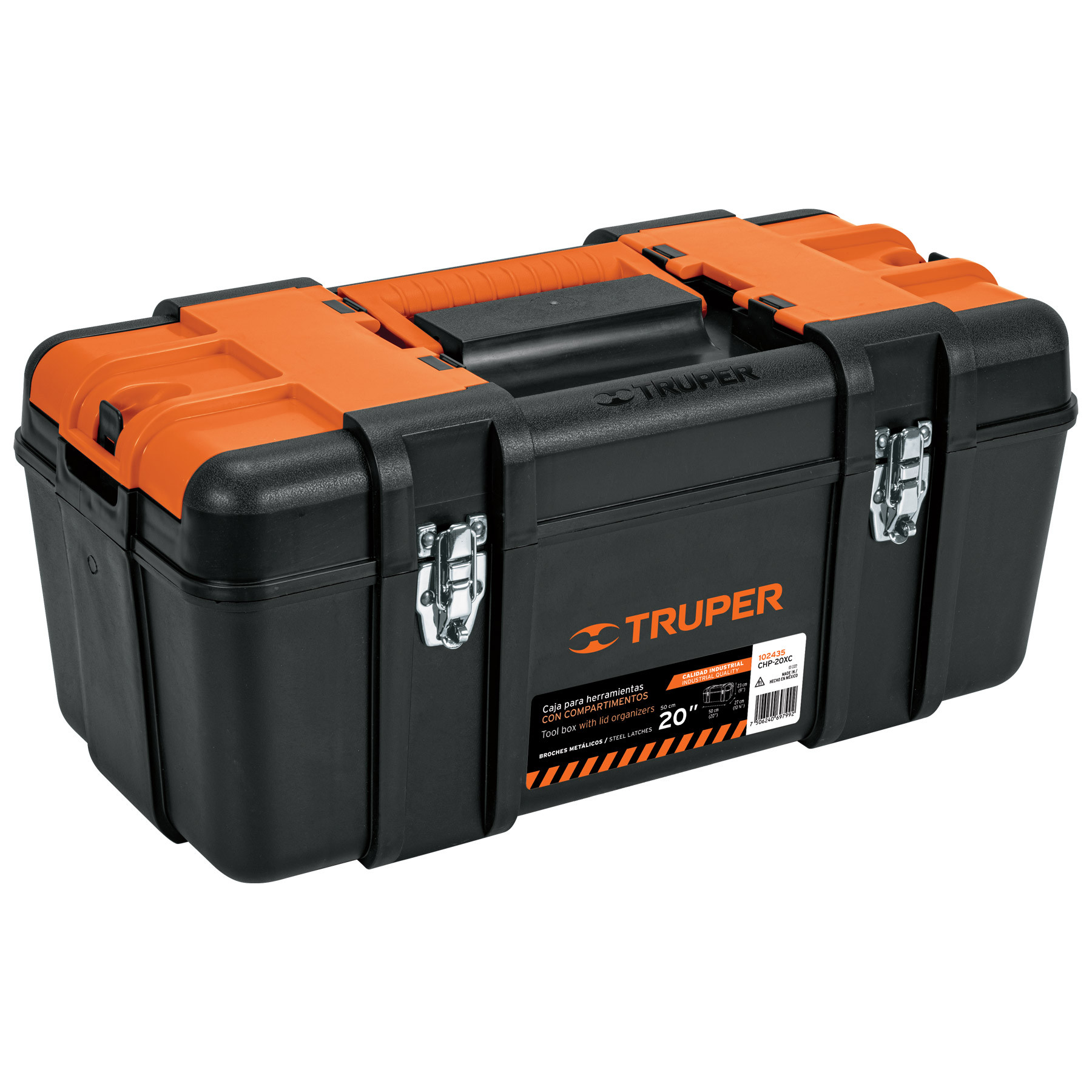 Caja p/herramienta 20 con compartimentos, broches metálicos, Truper, 102435