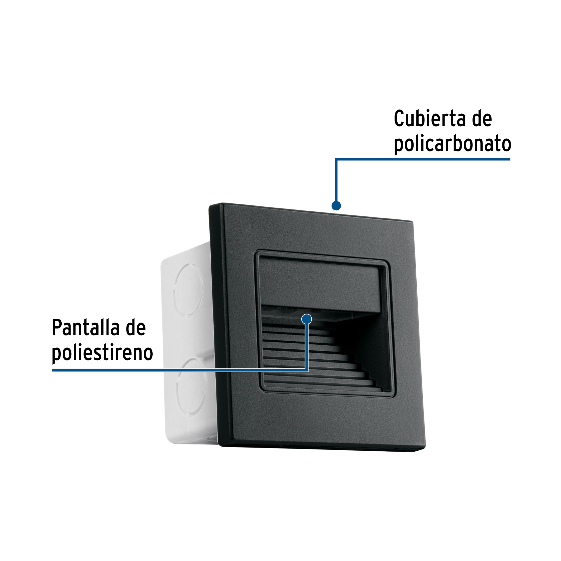 Luminario LED empotrable de cortesía 1 W, luz cálida, negro, Volteck, 49499