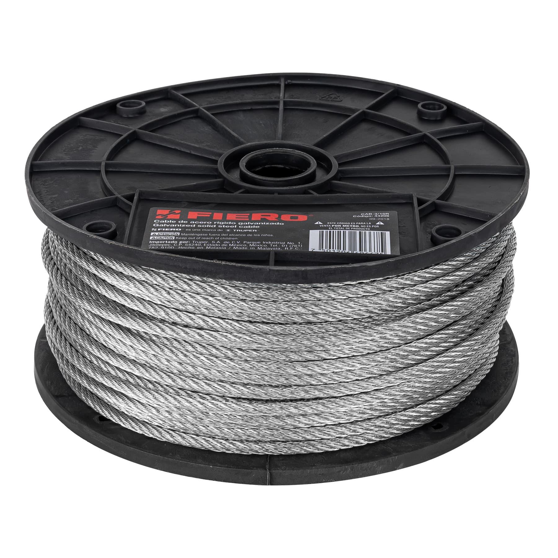 Metro de cable rígido 3/16 de acero 7x7 hilos, 75 m, FIERO, Fiero, 44206