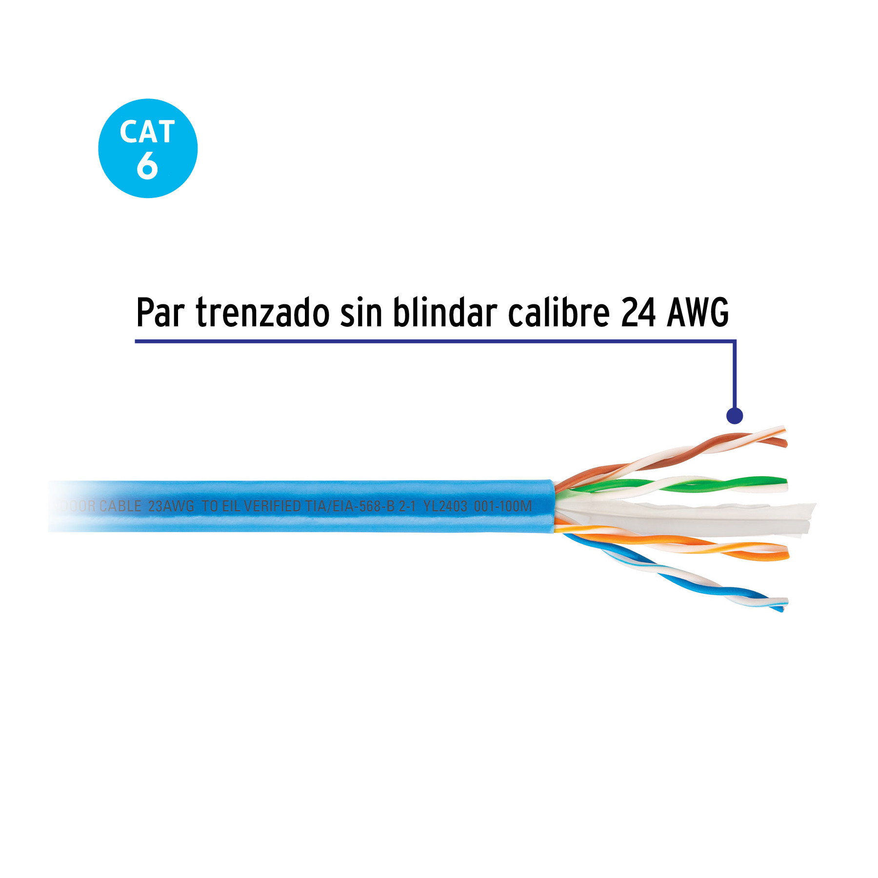 Metro de cable UTP CAT6, Bobina de 100m, azul, VOLTECK, Volteck, 48468