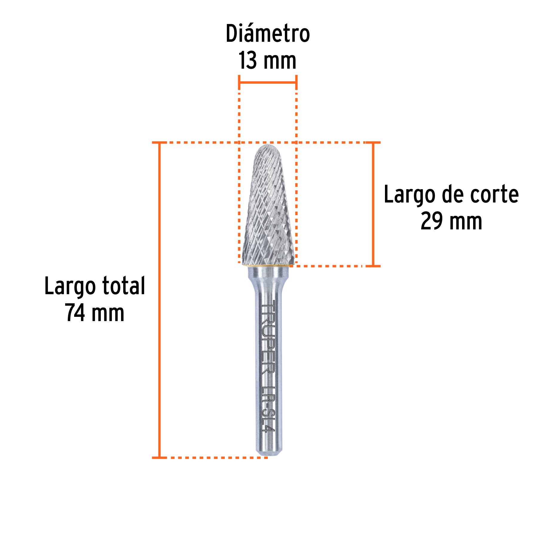 Lima rotativa punta cónica redonda, 13 mm, TRUPER, Truper, 103502