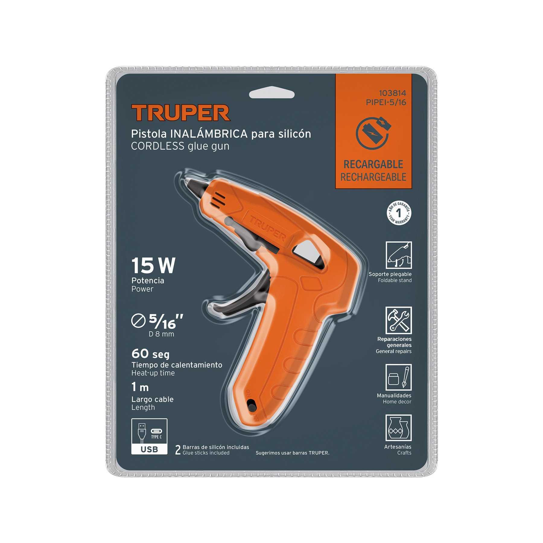 Pistola inalámbrica de 3.7V para silicón de 5/16 , TRUPER, 103814