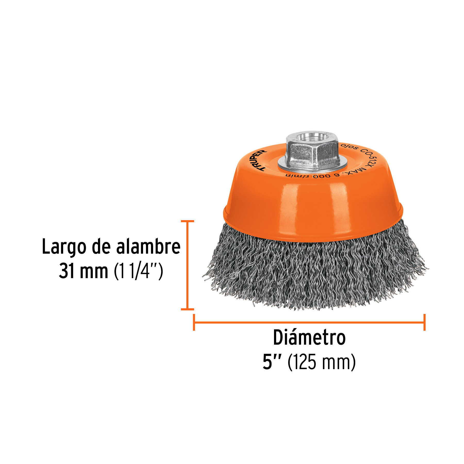 Carda copa 5 alambre ondulado grueso, eje 5/8 -11, TRUPER, Truper, 17533