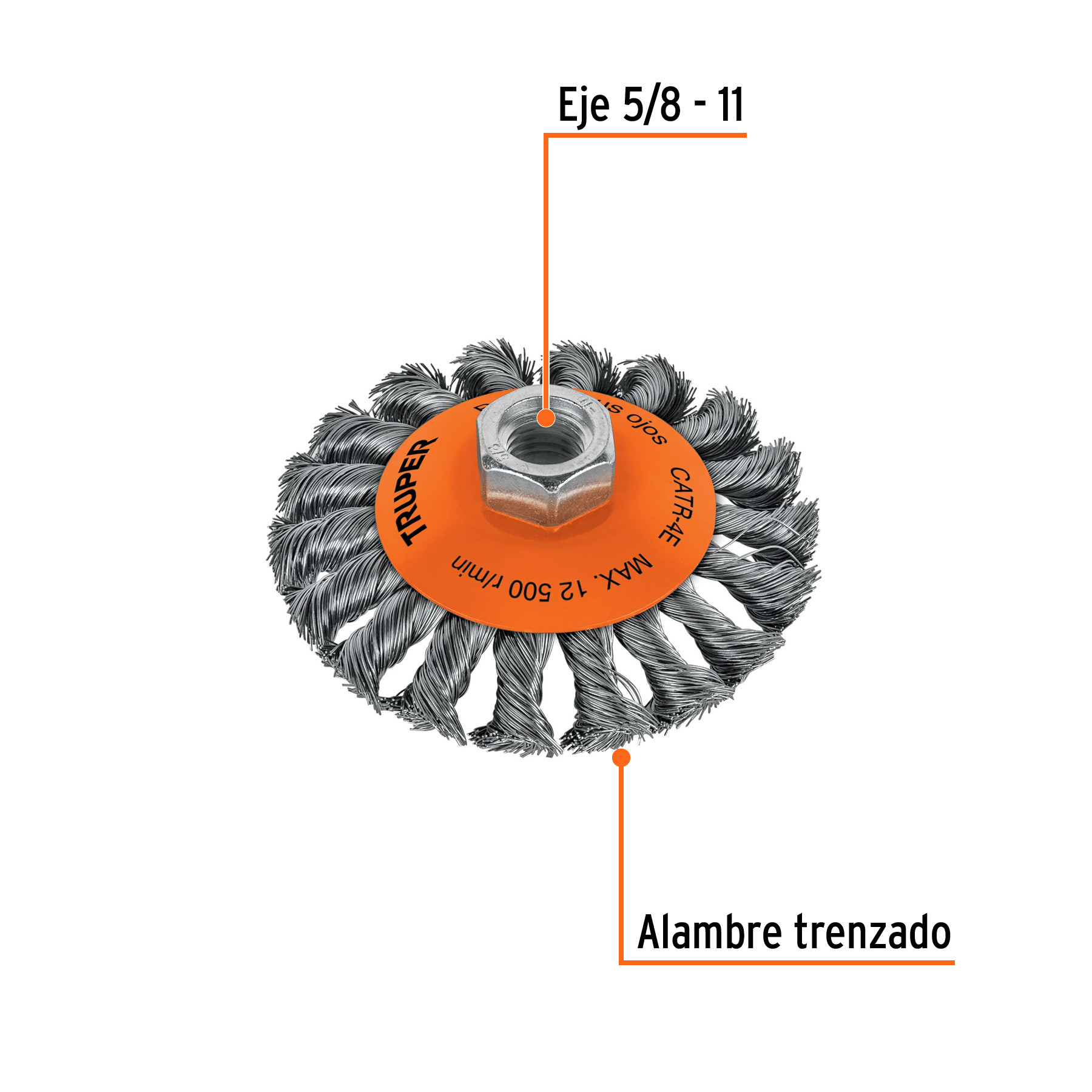 Carda tipo cónico 4 alambre trenzado, eje 5/8 -11, Truper, Truper, 14190