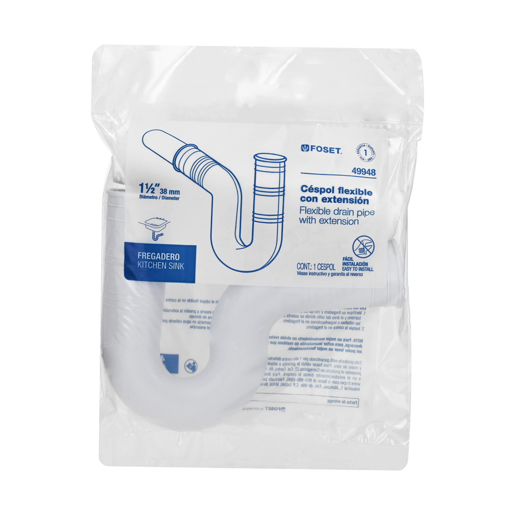 Céspol flexible 1-1/2 de PVC, con extensión, para fregadero, Céspoles y ...